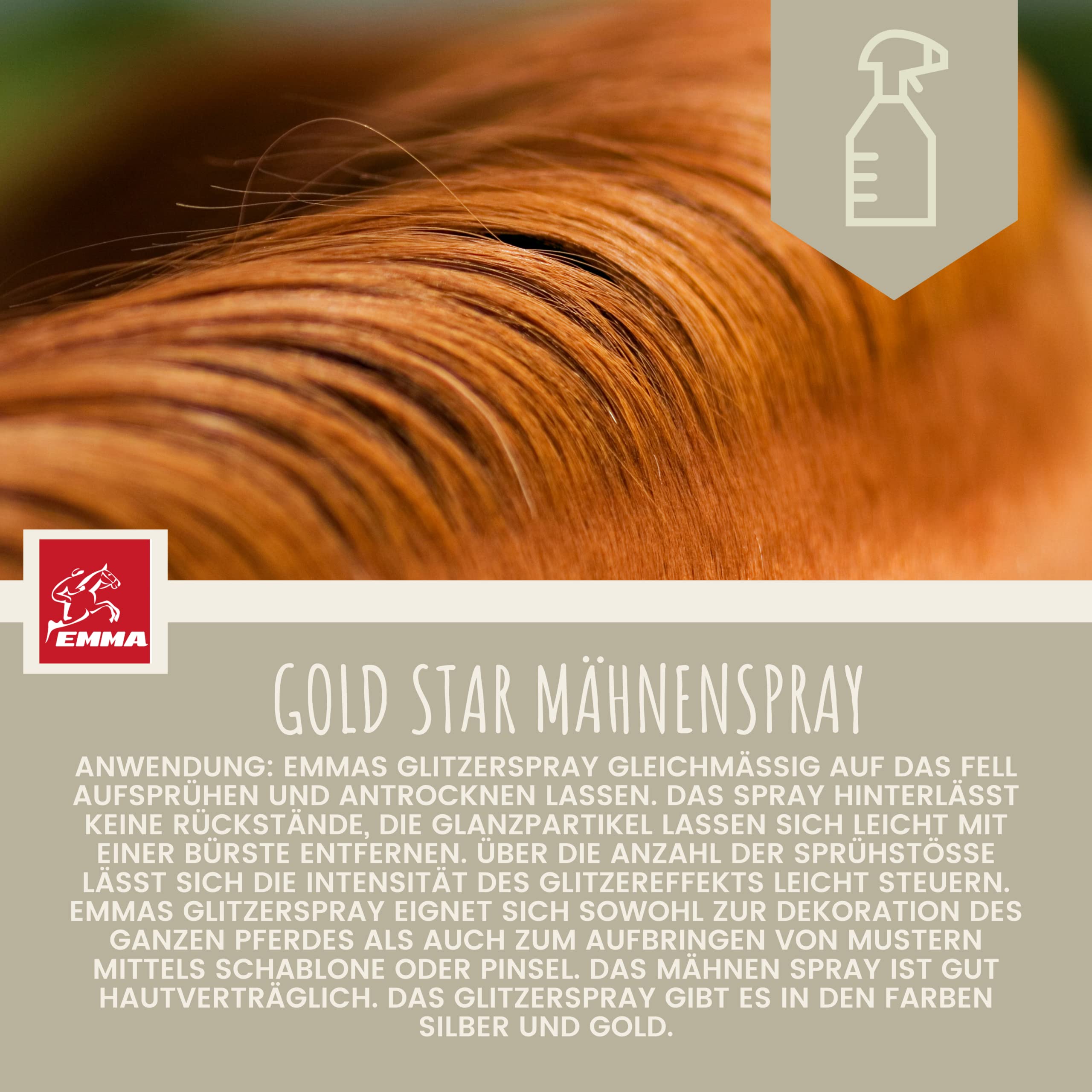 EMMA® Glitter spray for horses gold + horse care, coat spray, mane and ...