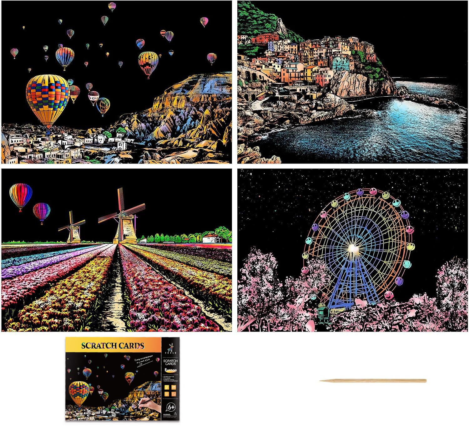 Cityscape Scratch Art Sheets, City View Scratch Cards, A4 Size, Art kit ...