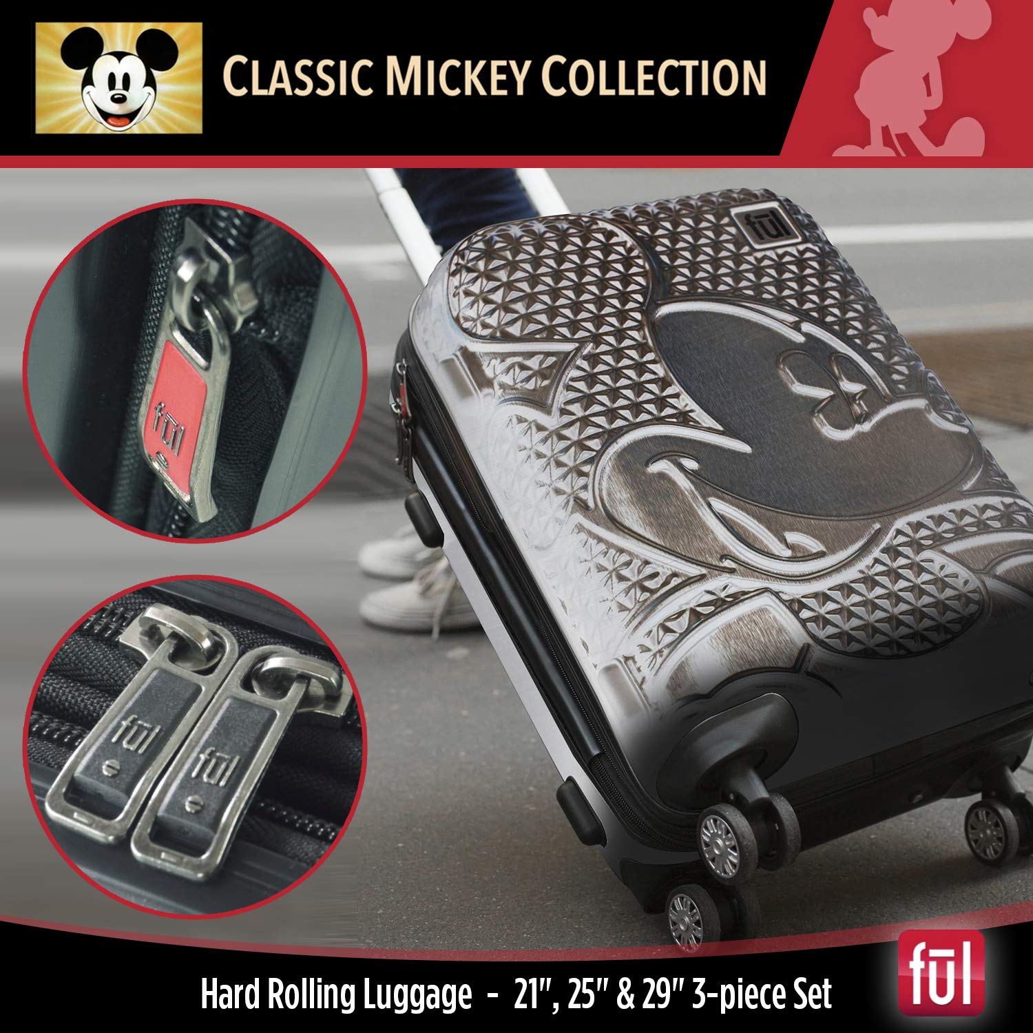 FUL Disney Mickey Mouse 1Piece Rolling Luggage Set, Hardside Suitcase ...