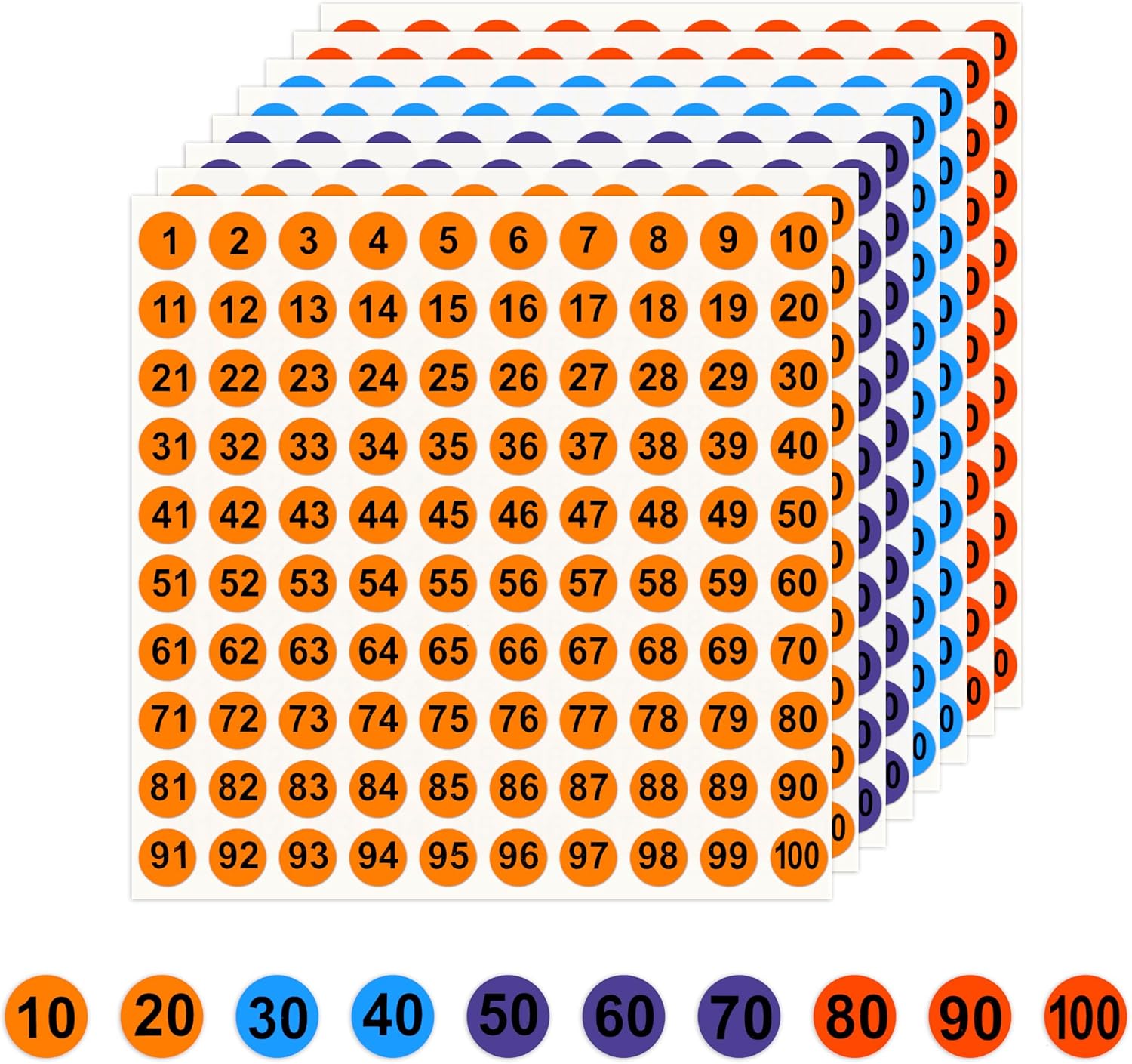 Amazon.com : 25 Sheets Consecutive Number Stickers 1-100, 2500 PCS ...