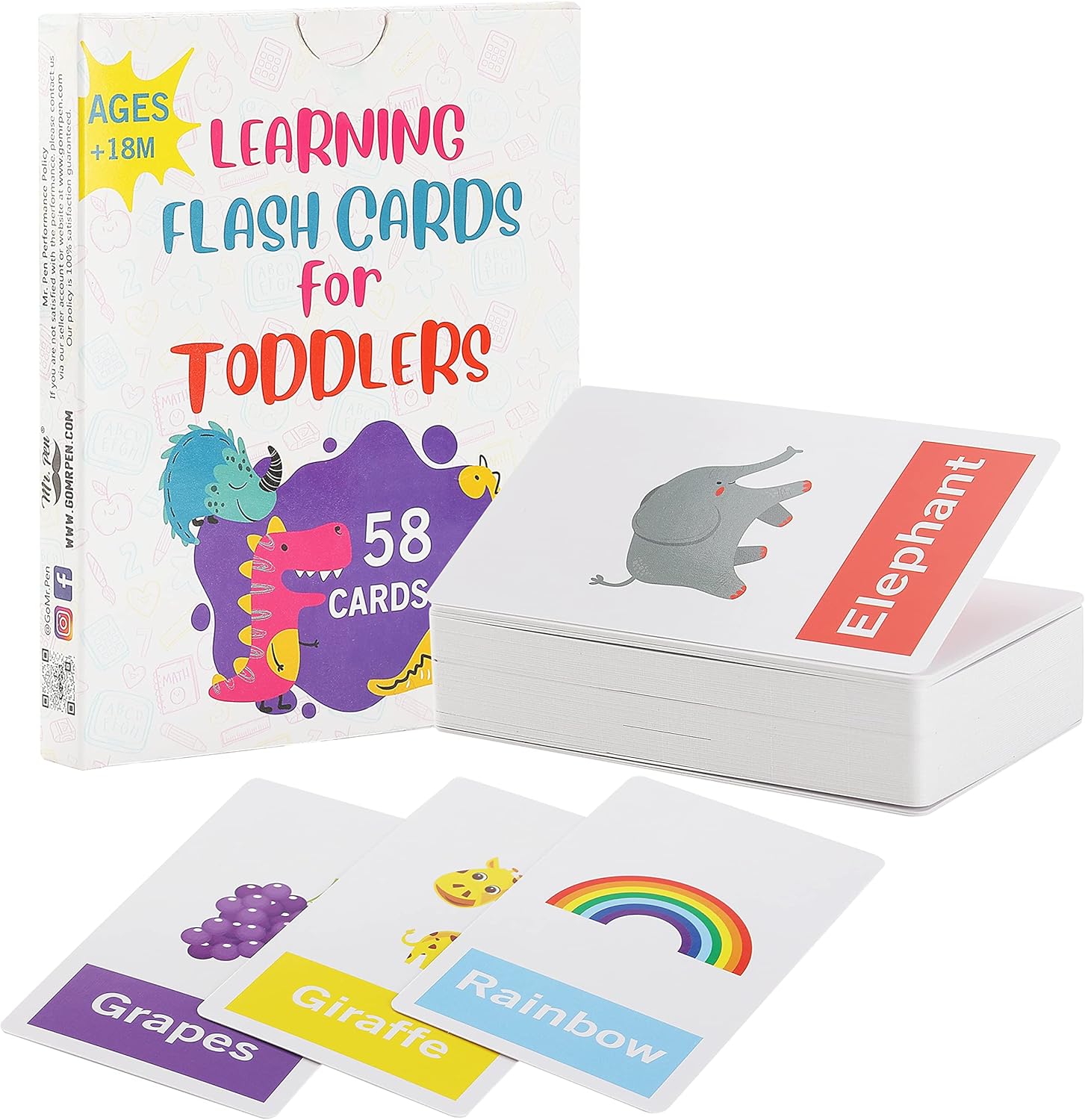 Mr. Pen Alphabet Flash Cards for Toddlers, Double-Sided, 58 Picture ...