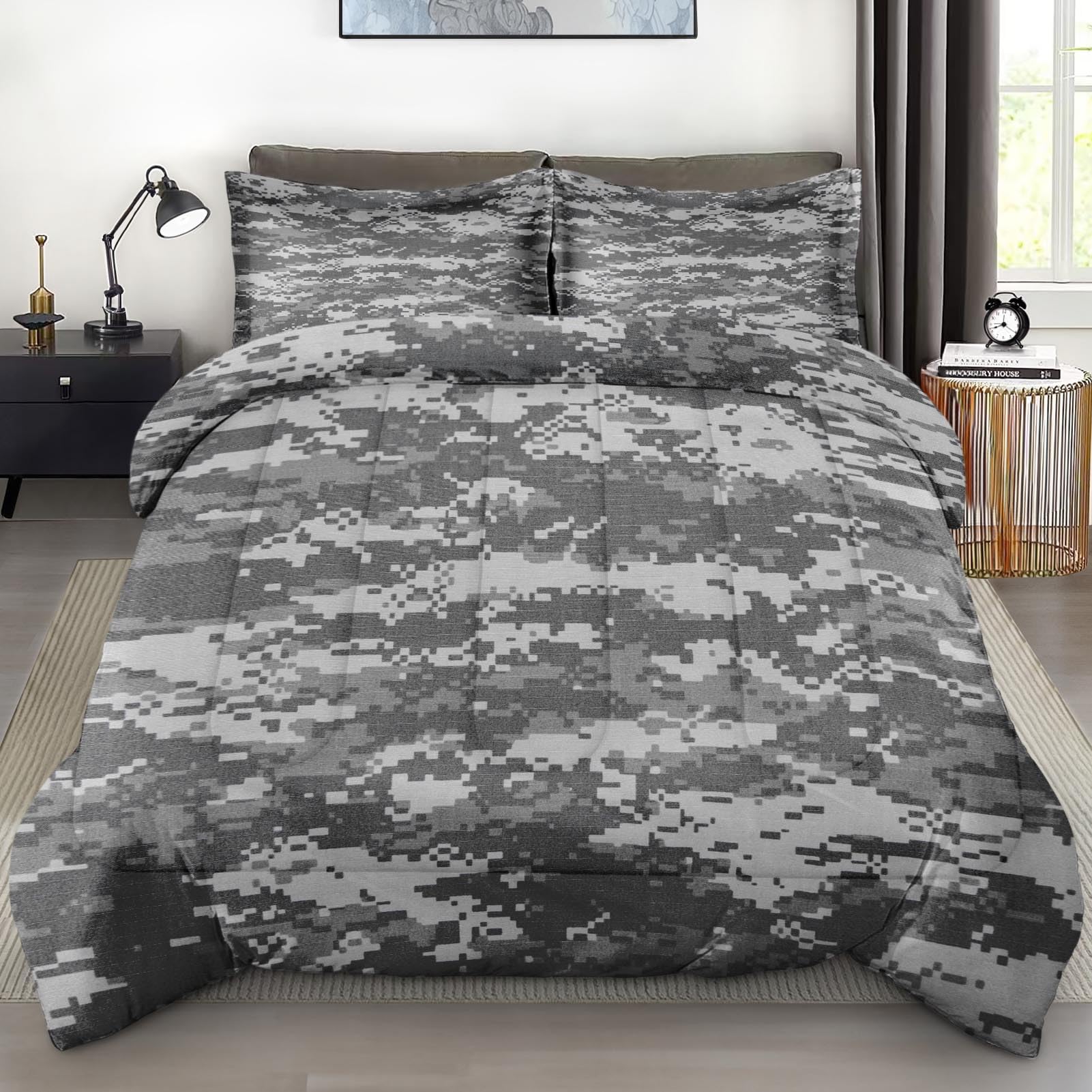 Amazon.com: SUMIANYH Twin Size Comforter Set with Pillowcase, Gray Navy ...