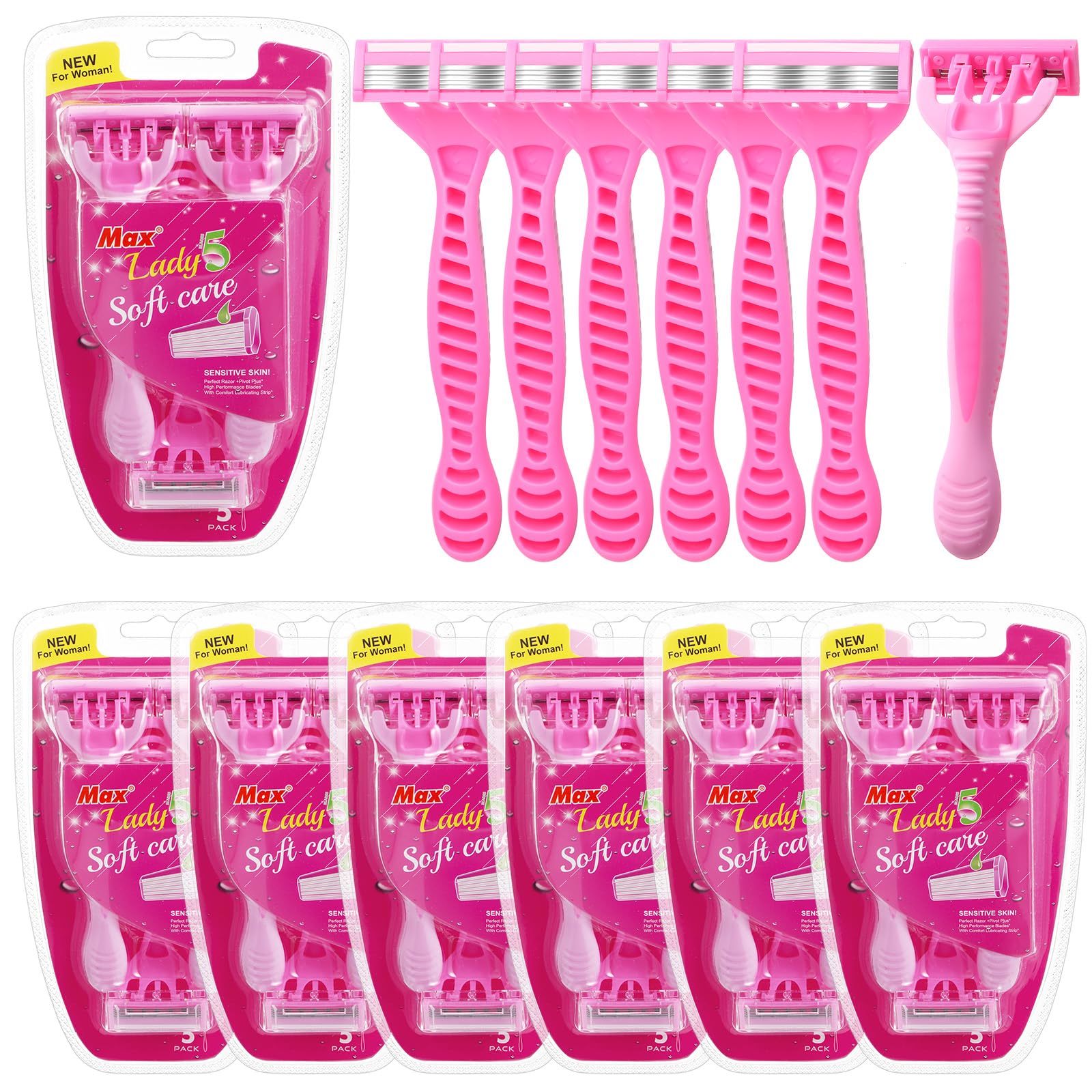 Amazon.com: Wovnet 35 Count Women's Disposable Razors Bulk 5-Blade ...