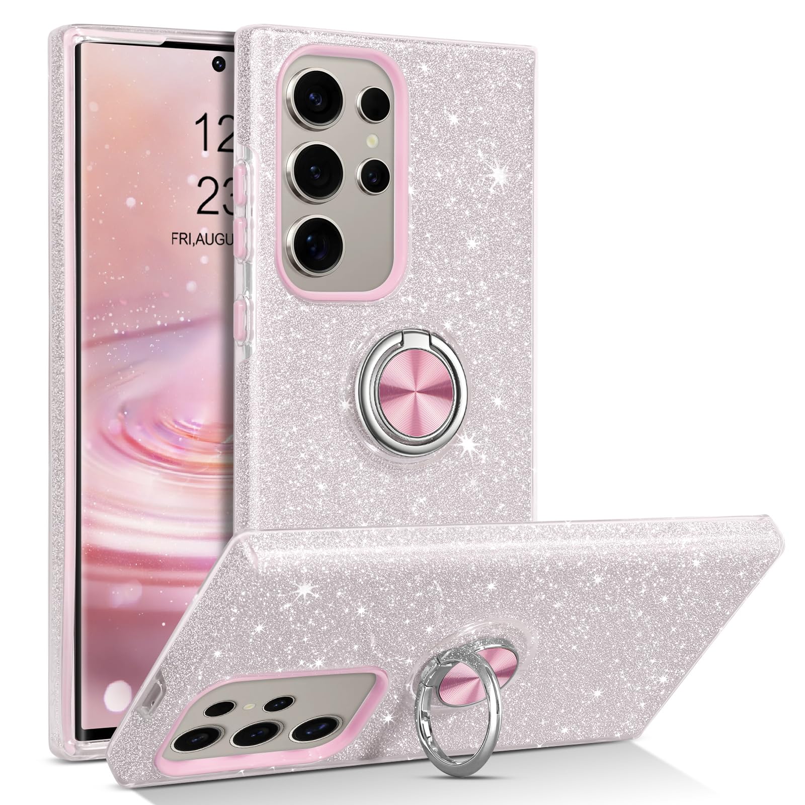 Amazon.com: DOMAVER for Samsung Galaxy S24 Ultra Case Glitter with Rotating Ring Holder Stand ...