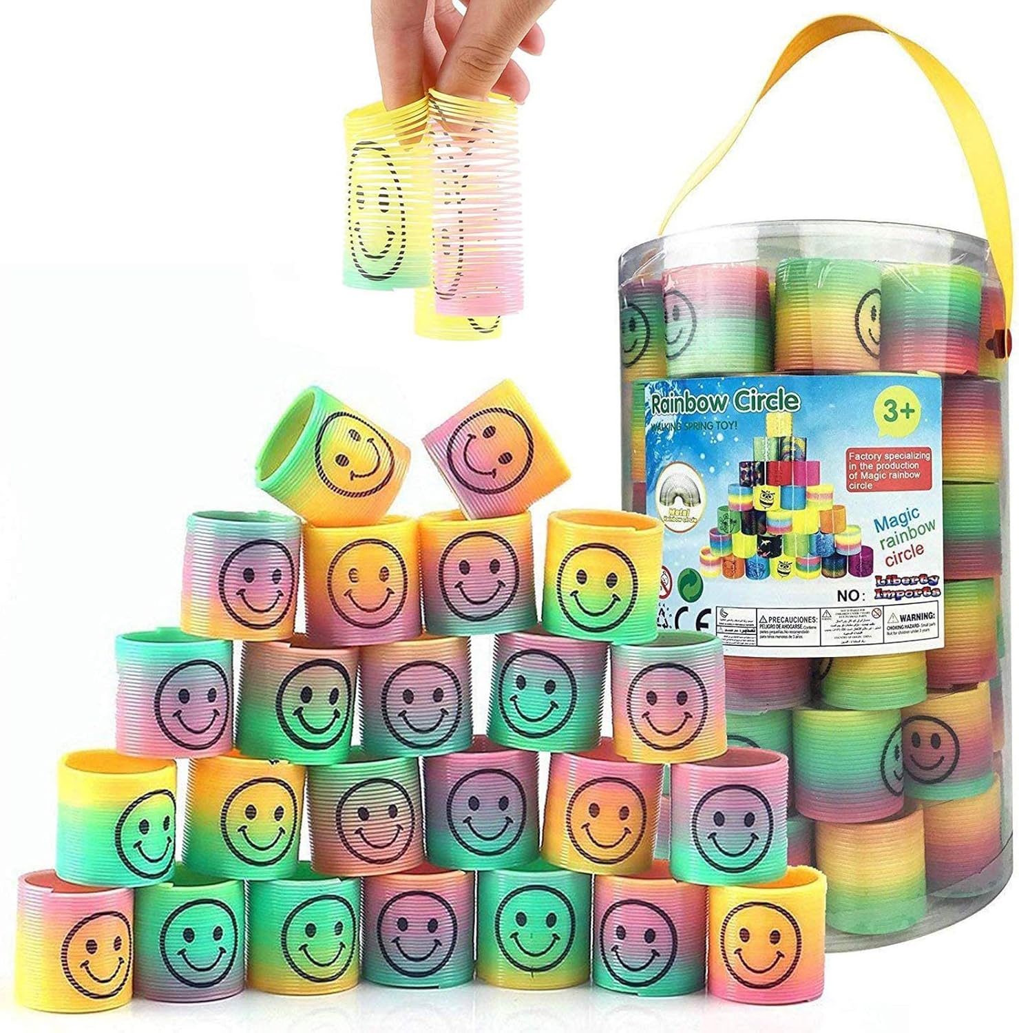 Amazon.com: 72 PCS Mini Emoji Smile Happy Face Rainbow Springs Party ...