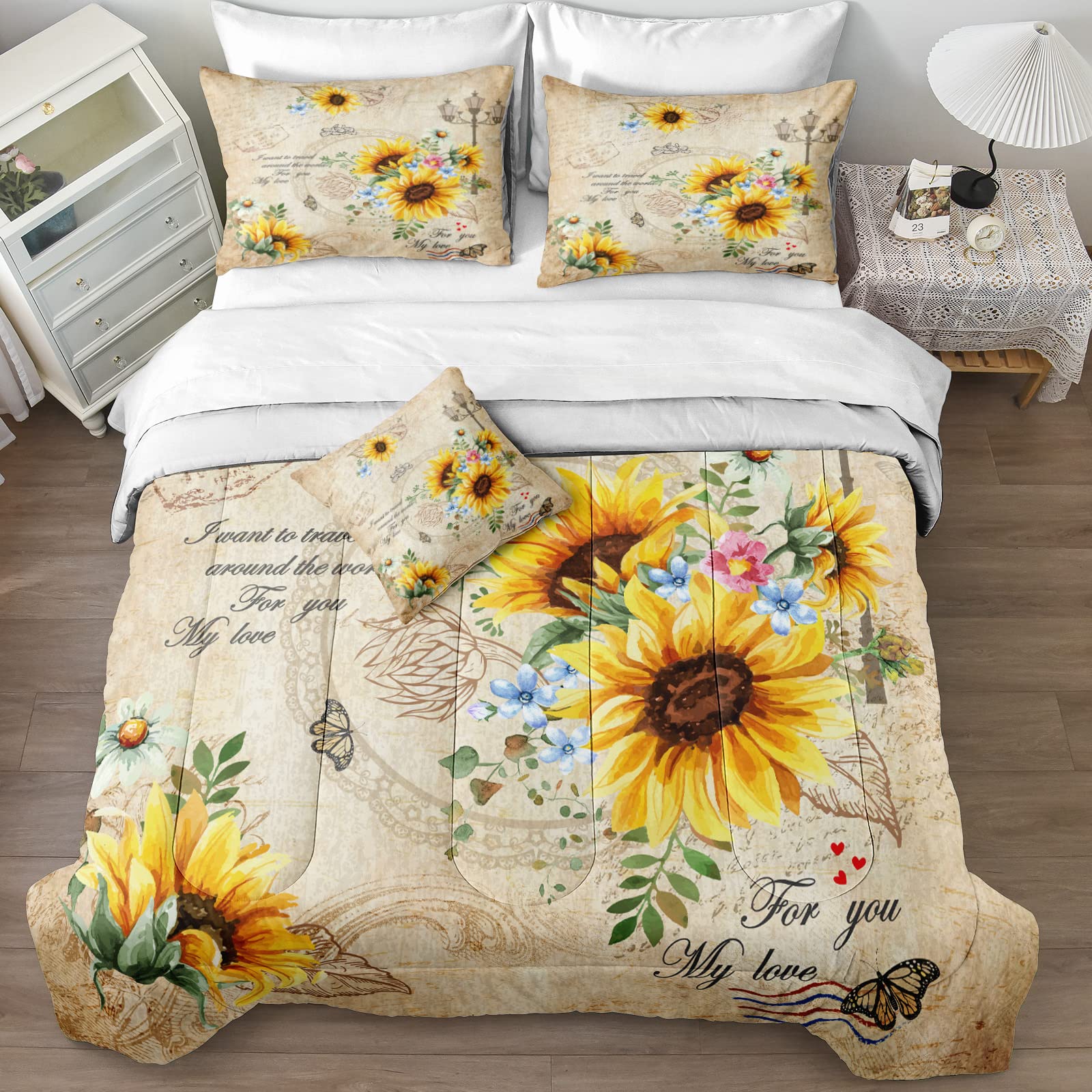 Move Over Sunflower Bed in a Bag 8 Pieces King Size Vintage Sunflower ...