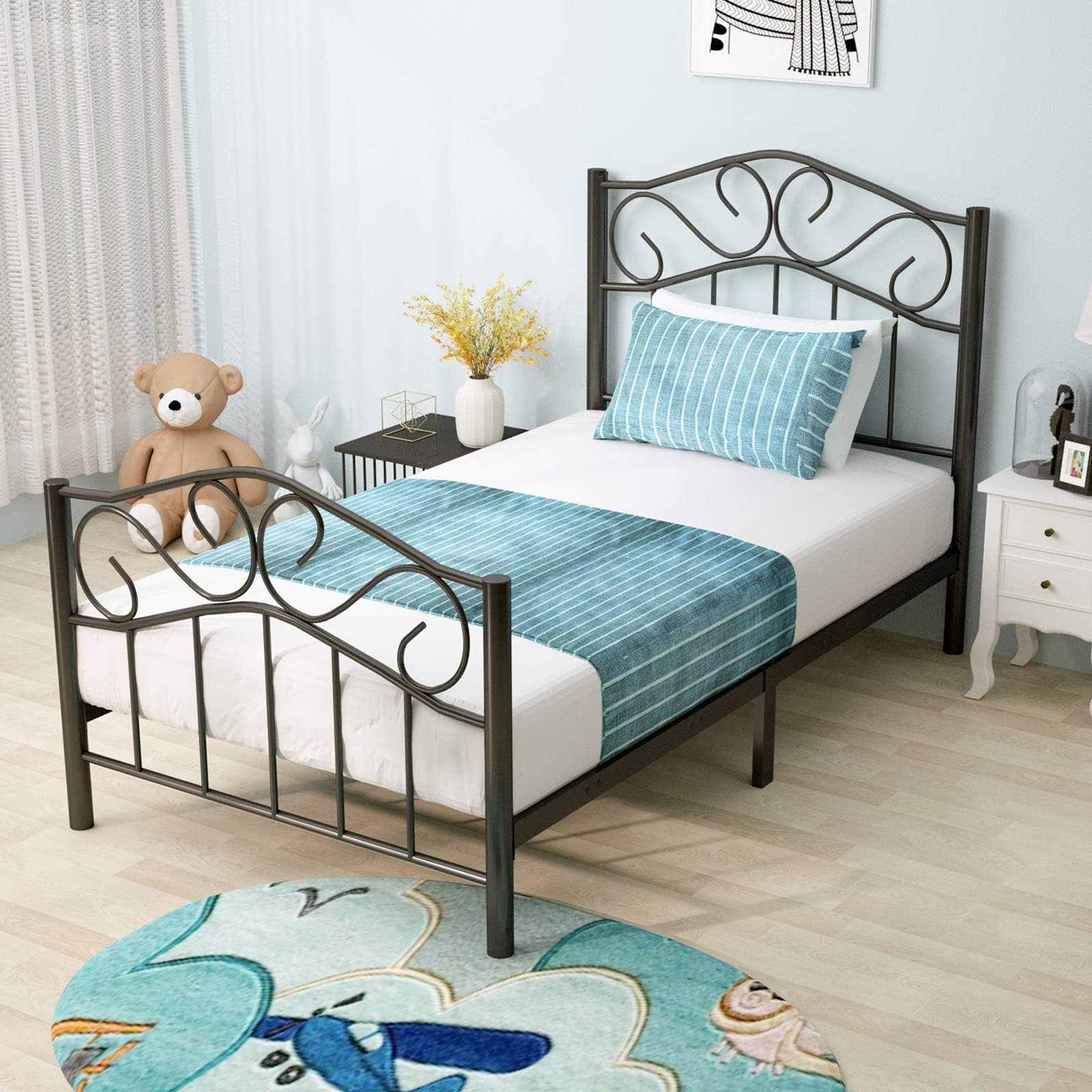 Amazon.com: Mecor Twin Curved Metal Bed Frame/Mattress Foundation ...