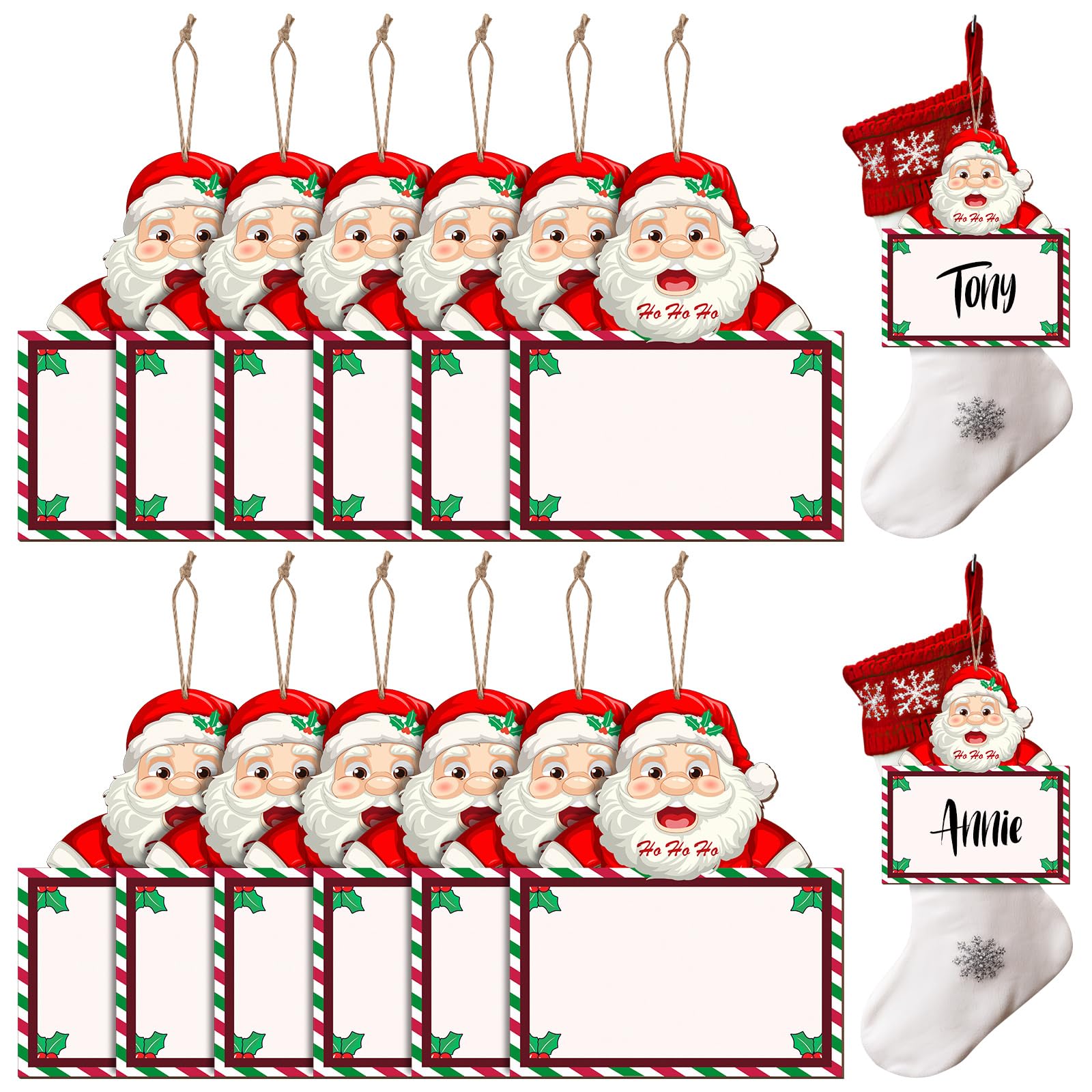 Amazon.com: Cinnvoice 12 Pack Santa Claus Christmas Stocking Name Tags ...