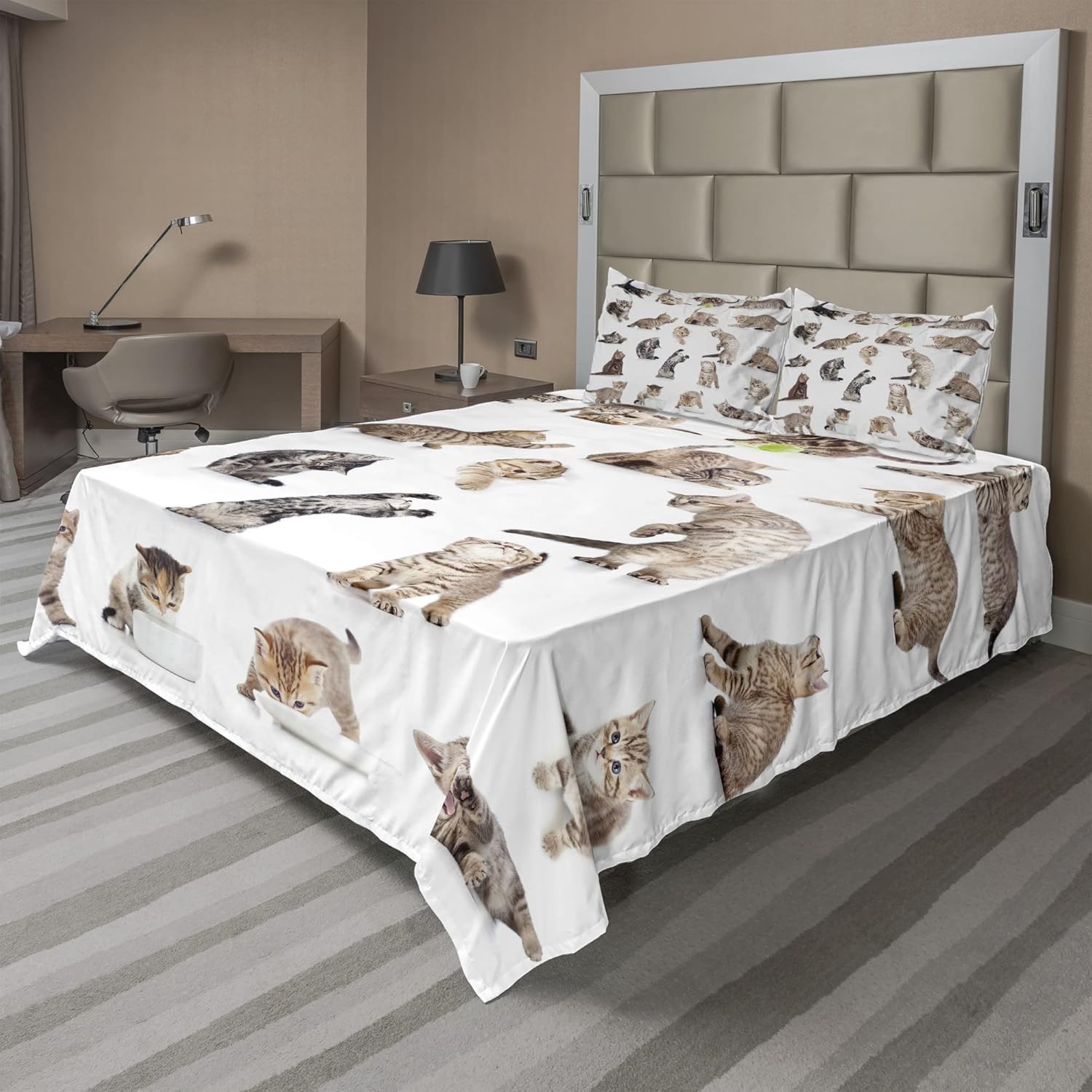 Amazon.com: Ambesonne Cat Sheet Set, Illustration of Funny Playful Cats ...