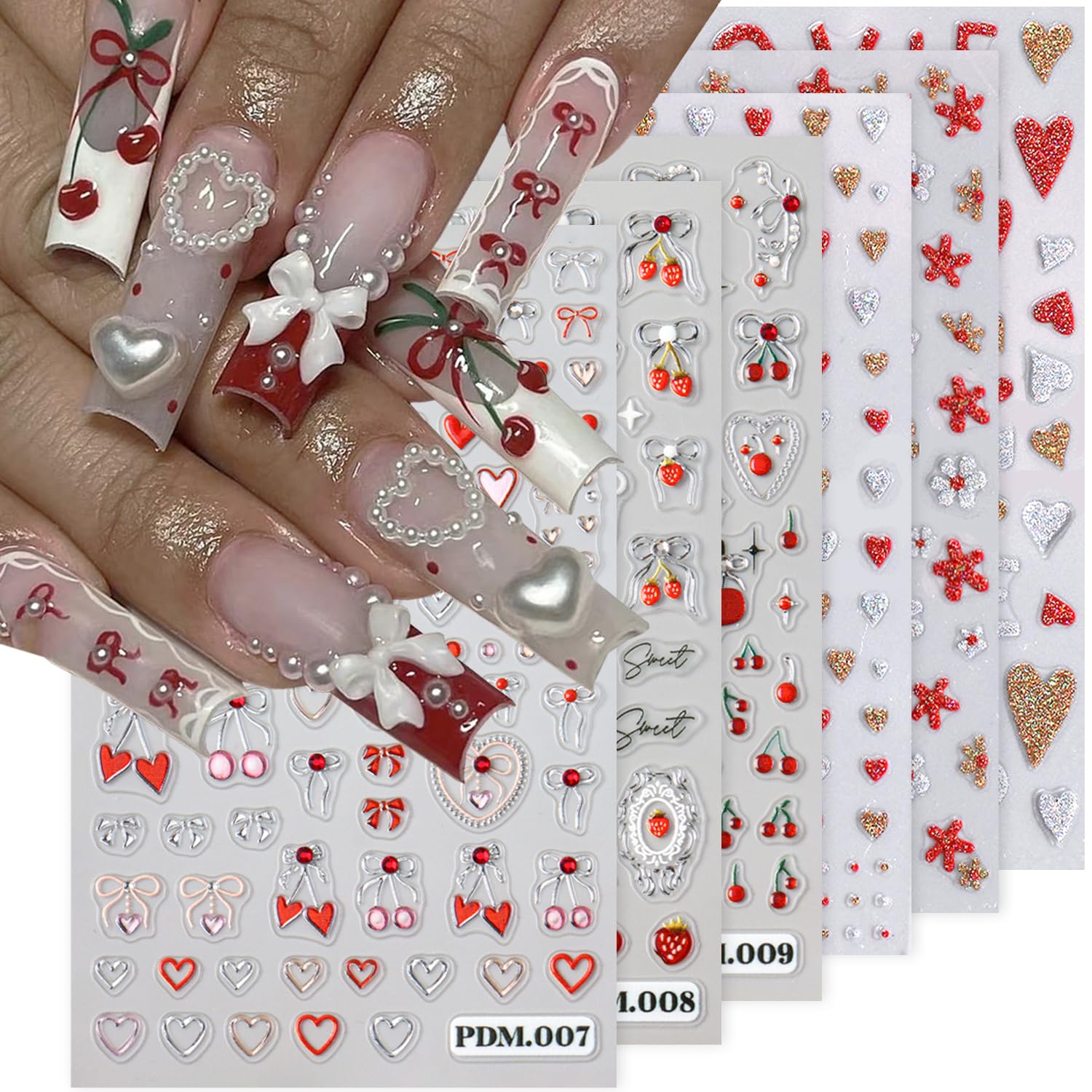 Amazon.com: Valentine's Day Nail Stickers for Nail Art 6 Sheets Crystal ...