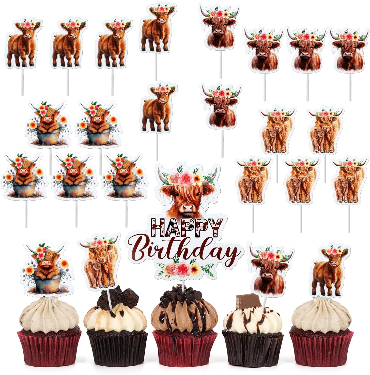 25pcs Highland Cow Cake Toppers, Highland Cow Birthday Decorations ...