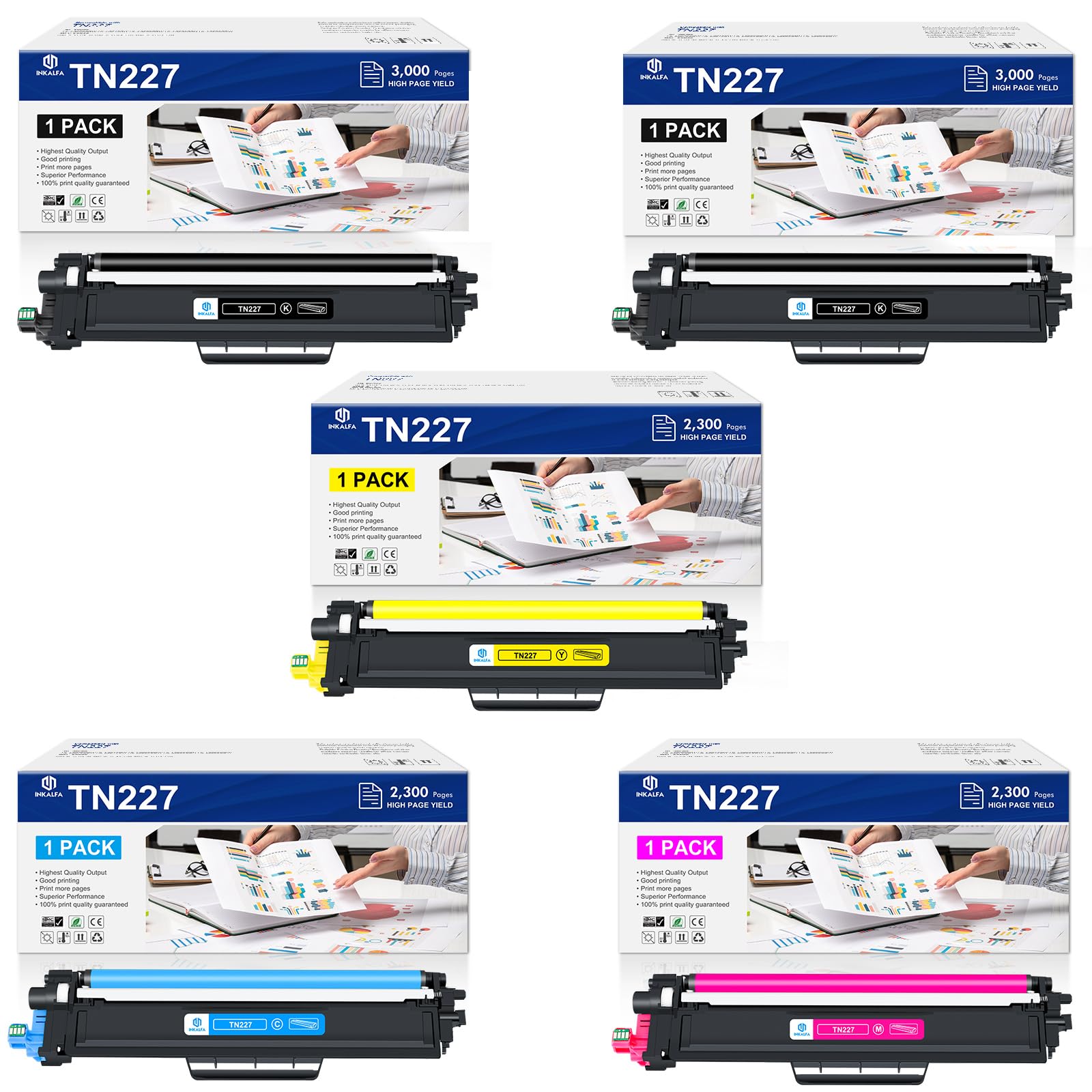 TN227 TN223 Toner Cartridge 5-Pack Compatible Replacement for Brother ...