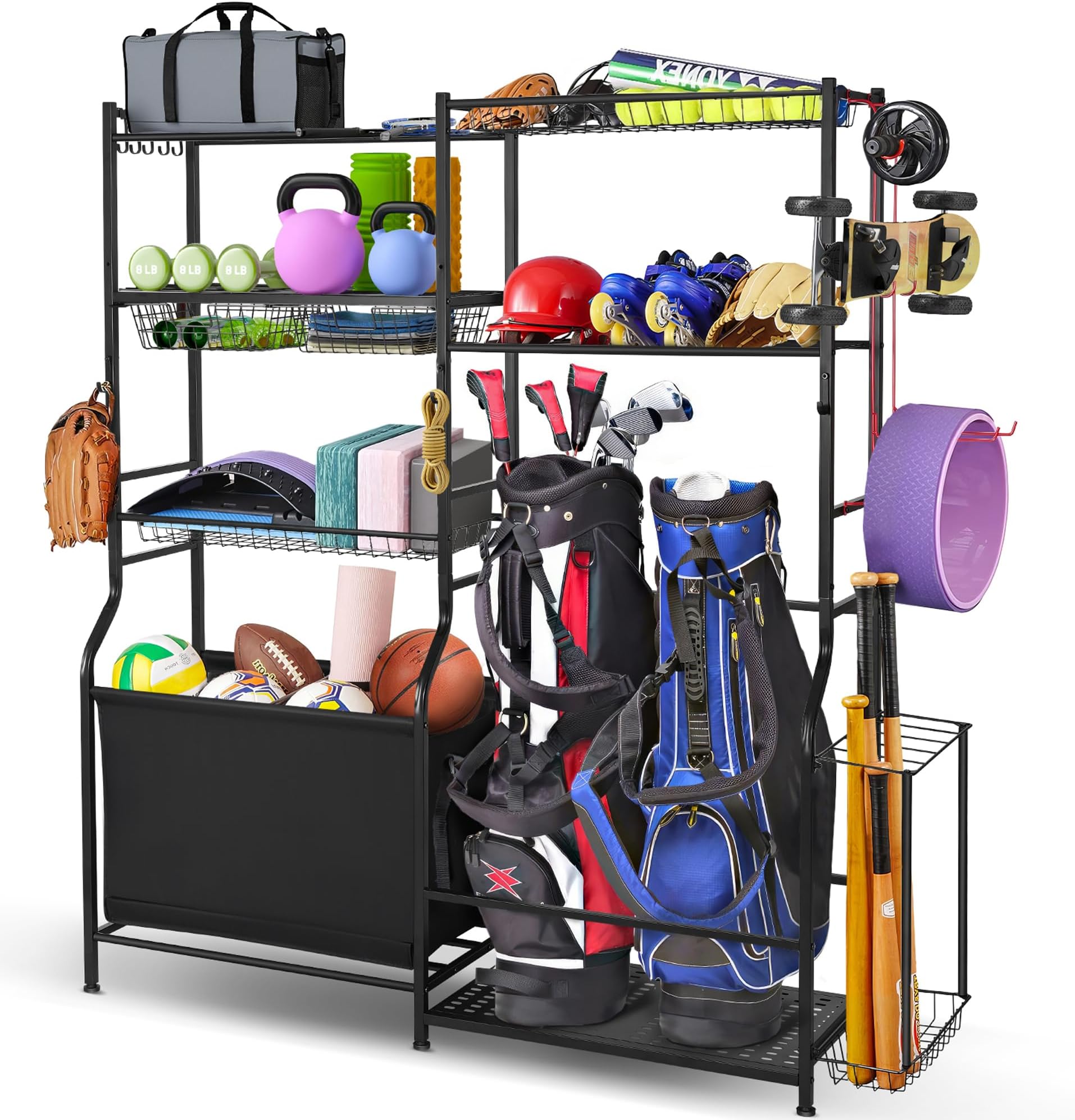 Amazon.com: PLKOW Golf Storage Ball Rack Garage Organizer, 2 Golf Bag ...
