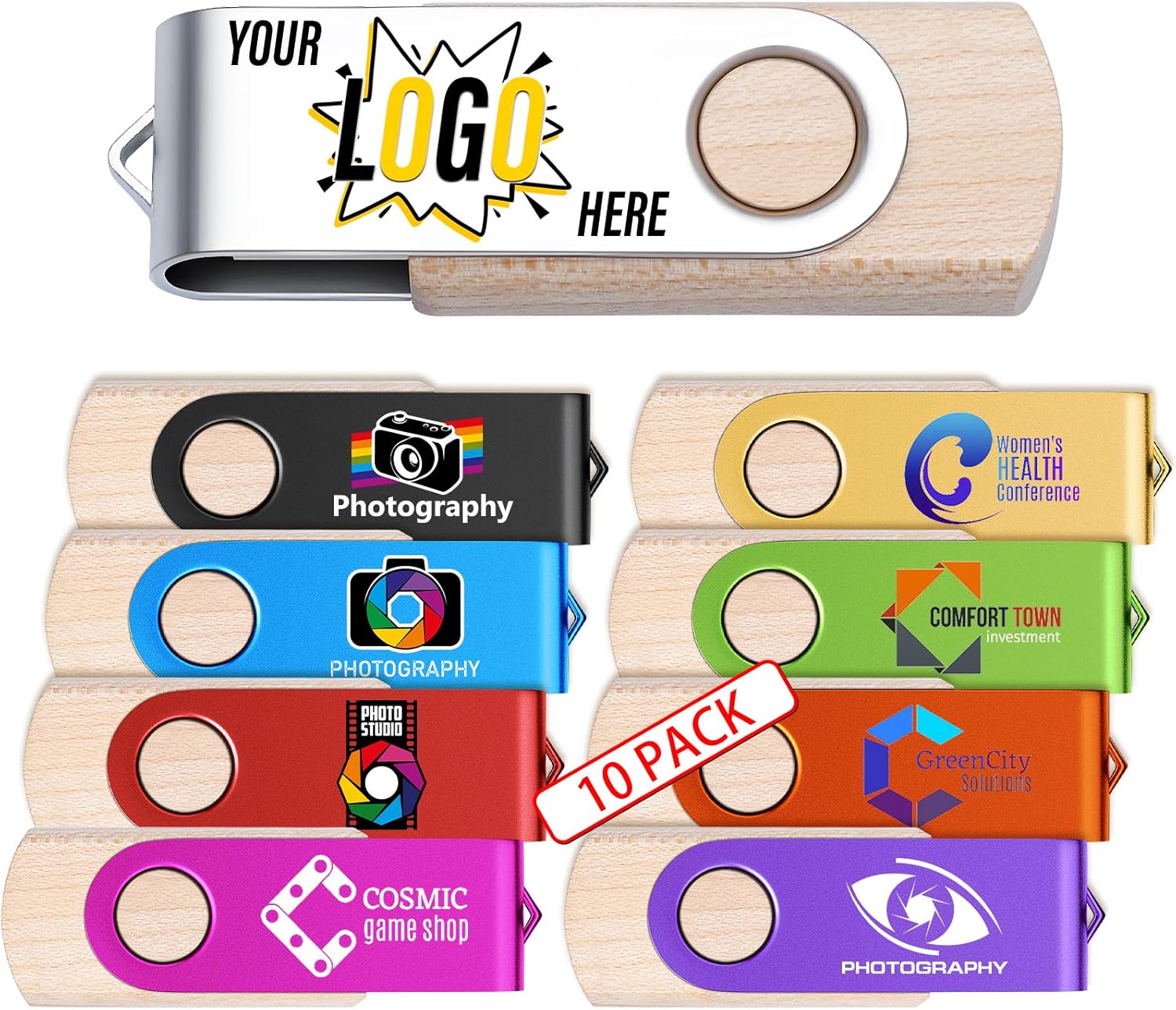 Amazon.com: 10Pcs Personalized Custom USB 2.0 Flash Drive, 2GB Bulk ...