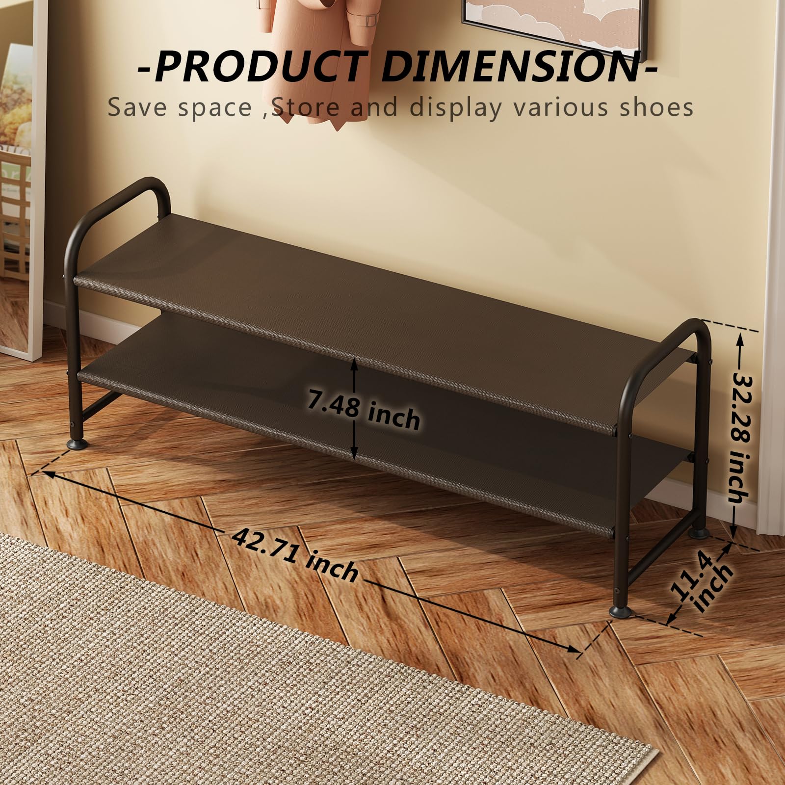 Snapklik.com : Shoe Rack 2 Tier Long Storage Organizer Wide Metal Shoe ...