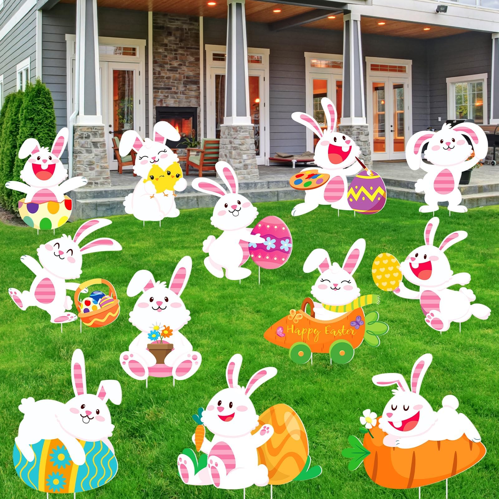 Amazon.com : BBTO 12 Pcs Easter Bunny Yard Signs Bunny Garden Lawn ...