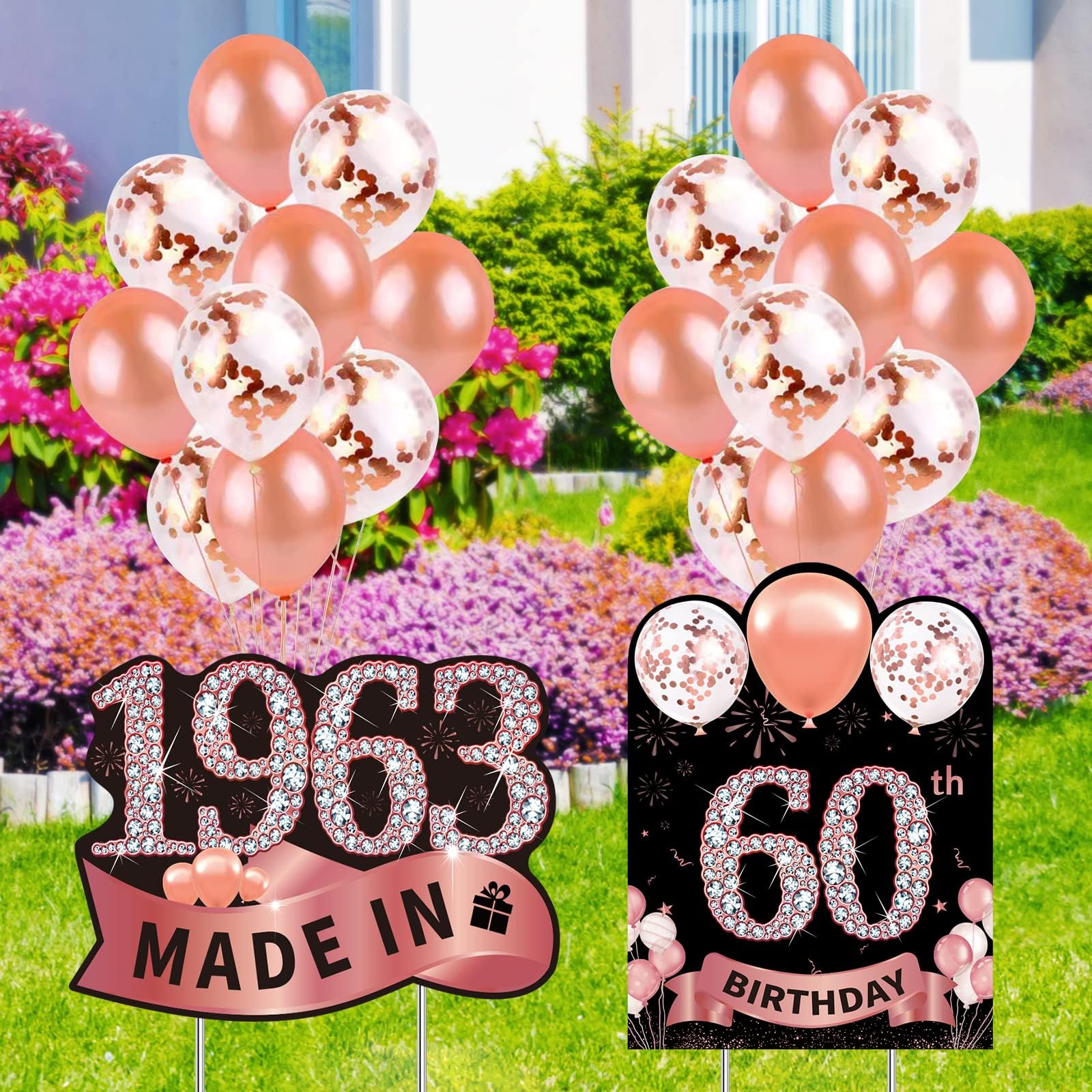 Amazon.com : 2Pcs 60th Birthday Yard Sign Decorations for Girls, Rose ...