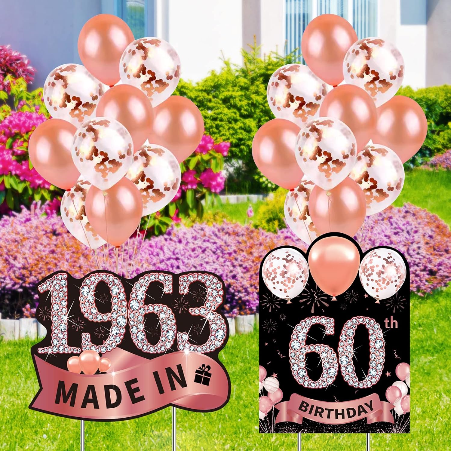 Amazon.com : 2Pcs 60th Birthday Yard Sign Decorations for Girls, Rose Gold Happy 60th Birthday ...