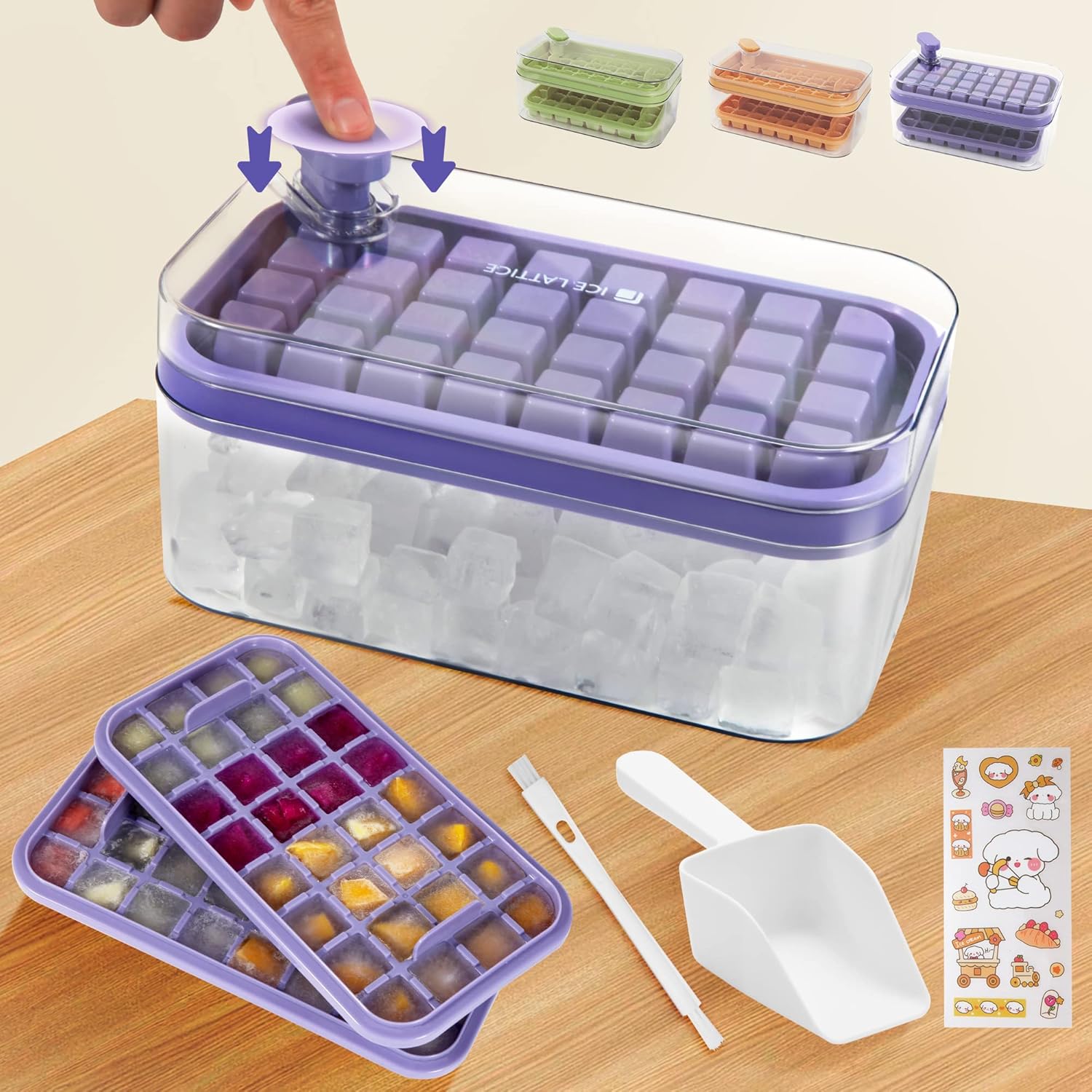 Ice Cube Trays,Ice Cube Tray with Lid and Bin,Release Ice Cubes with ...