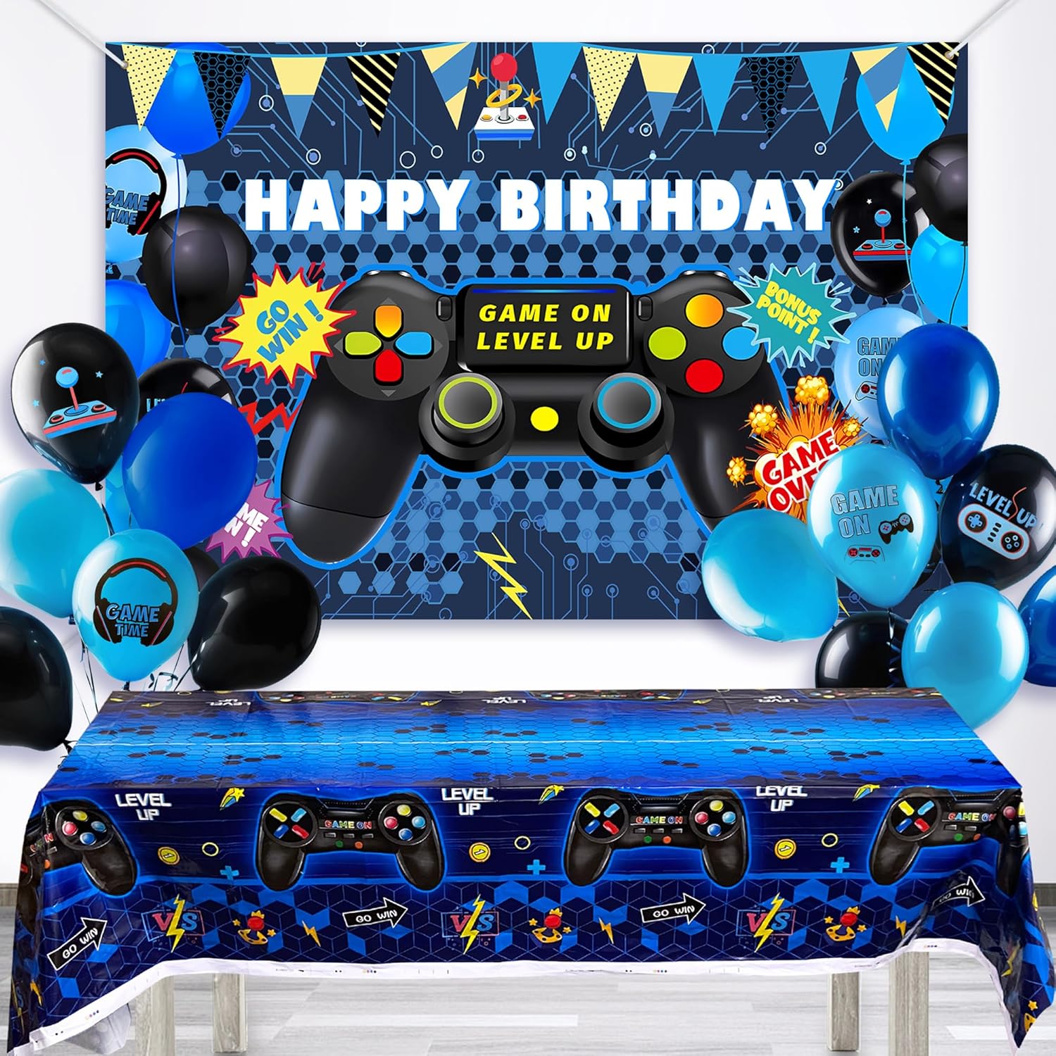 Amazon.com: 15 PCS Complete Video Game Party Decoration Set 1 Backdrop ...