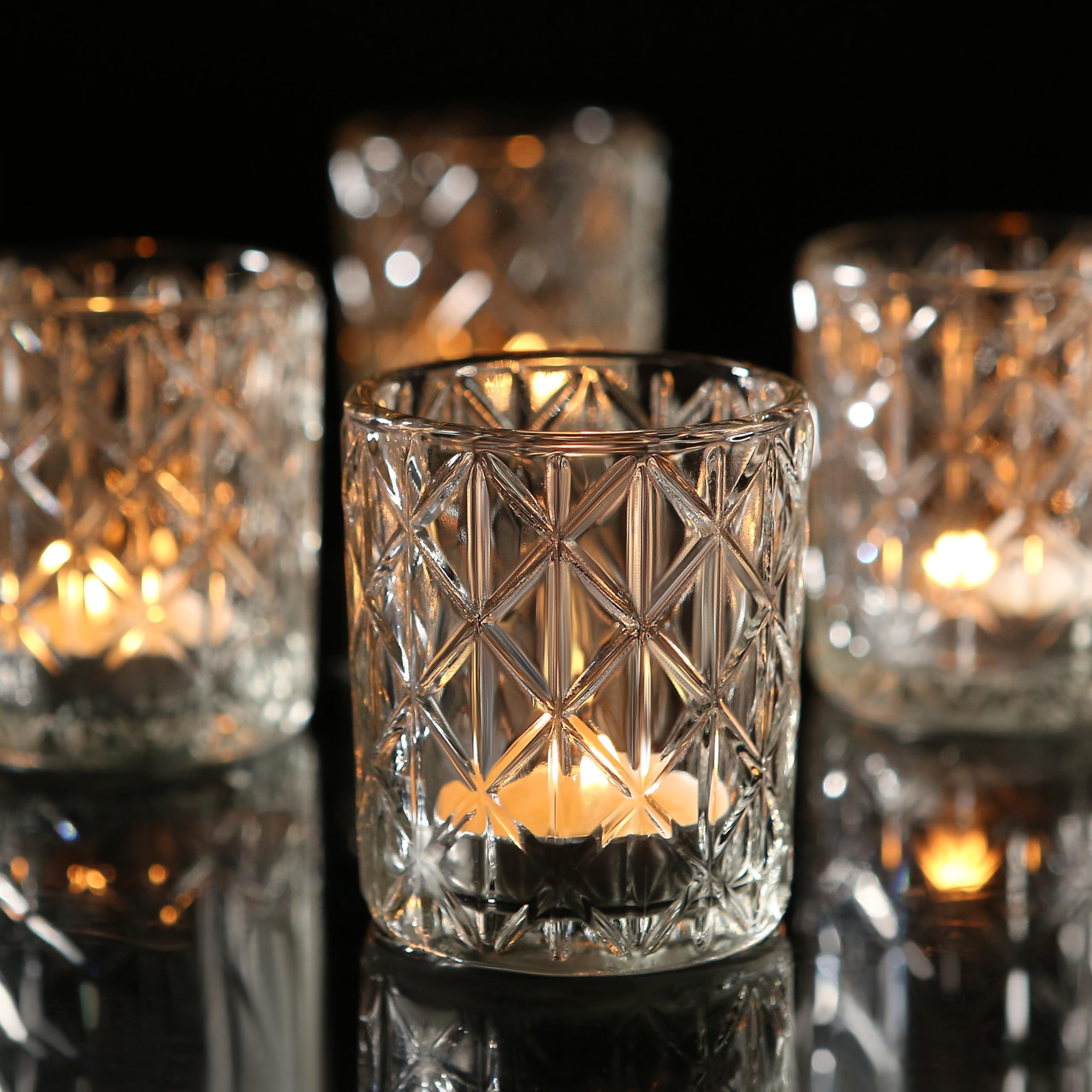 Amazon.com: NITIME 24pcs Vintage Ribbed Votive Candle Holders, Glass ...
