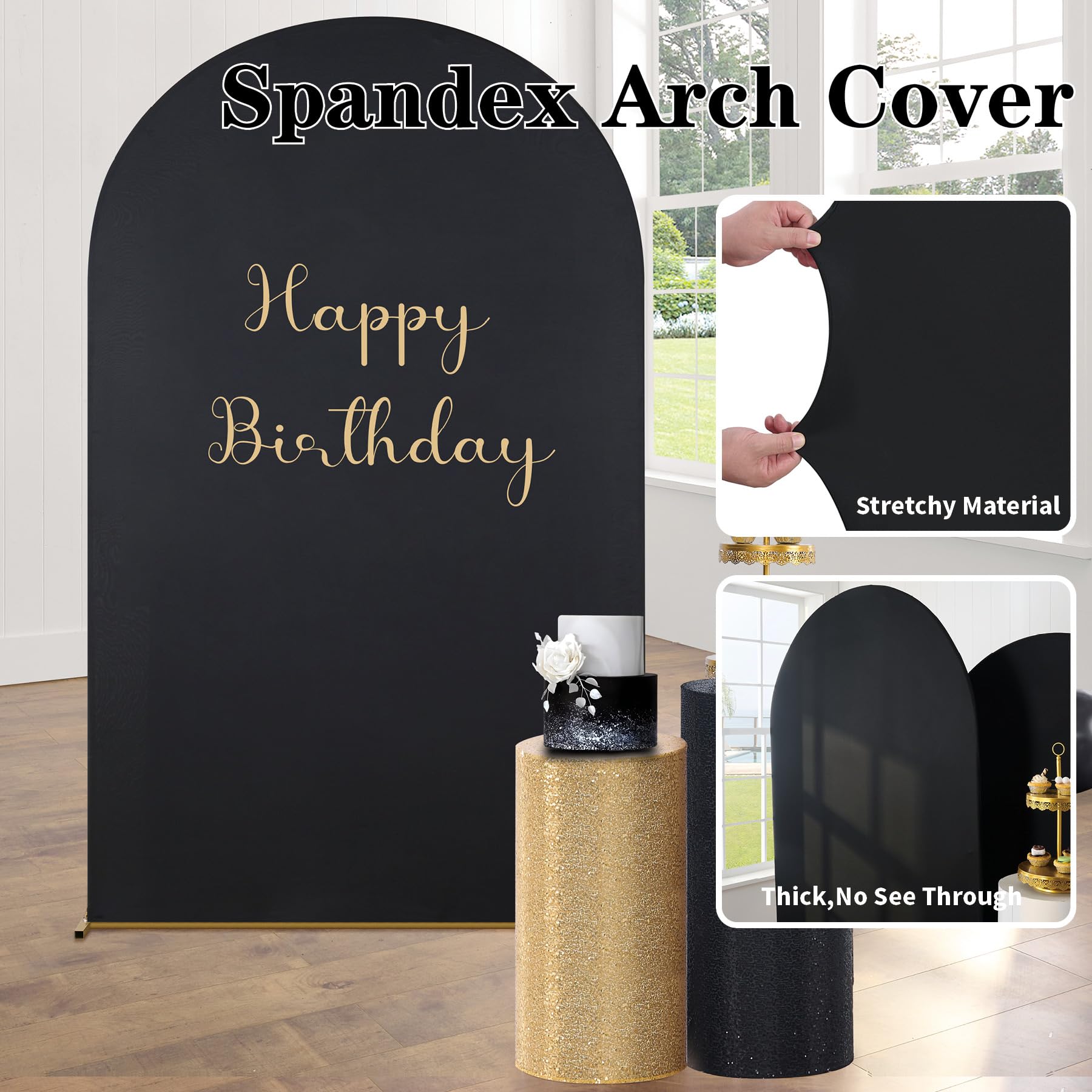 Snapklik.com : 6.6FT Black Wrinkle Free Arch Backdrop Cover, Dual Layer ...