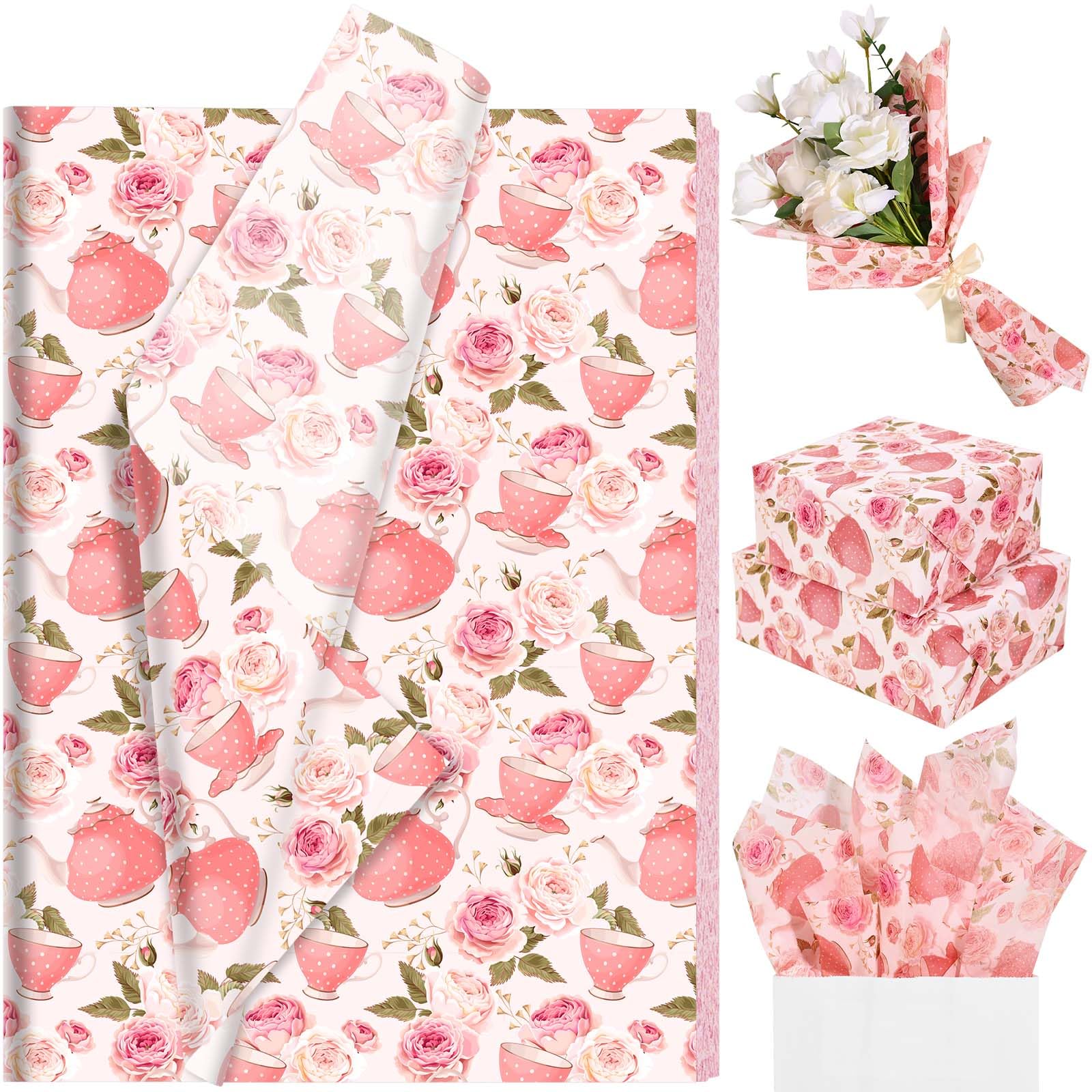 Amazon.com: Bolsome 100 Sheets 20 * 14 Inches Pink Floral Tissue Paper ...