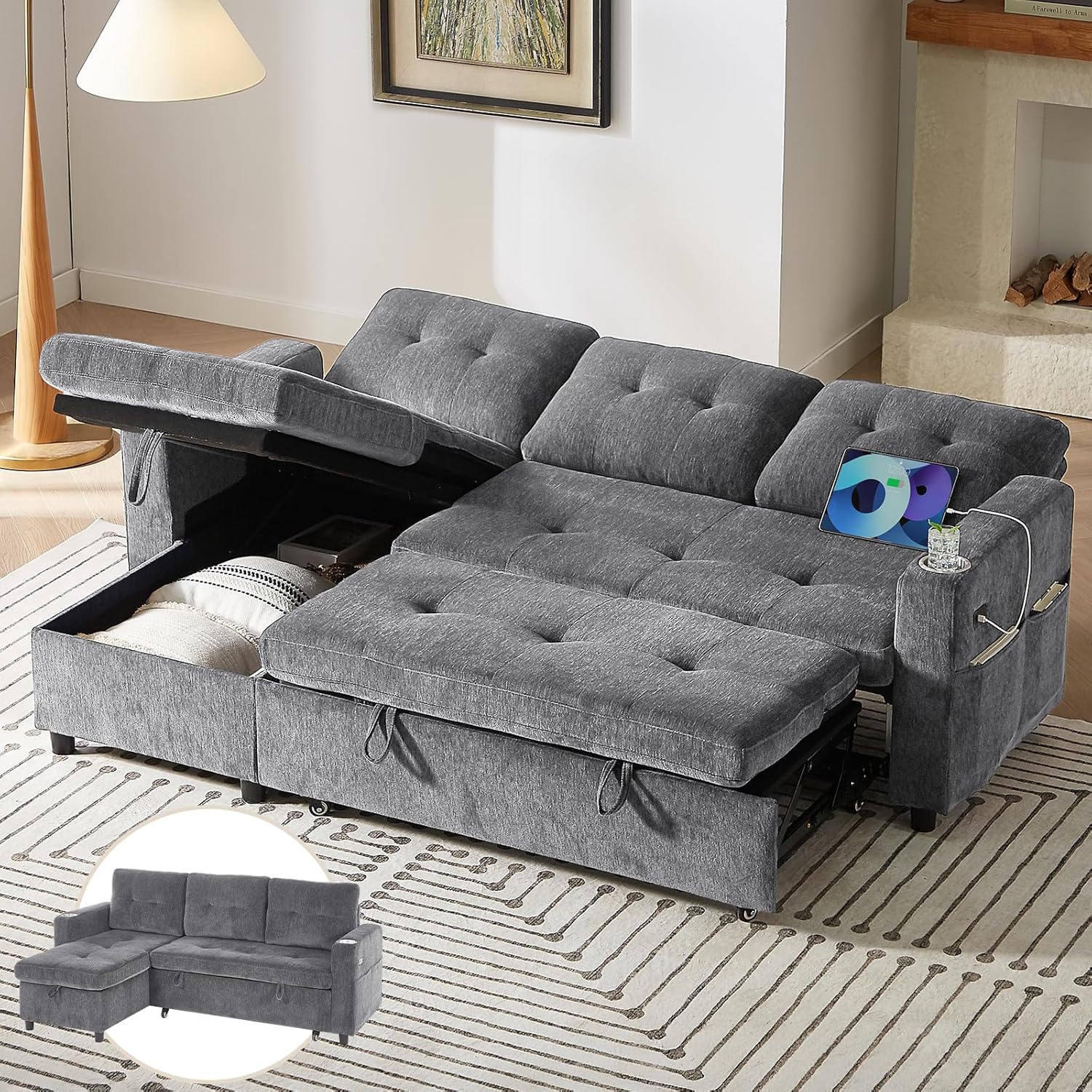 Amazon.com: ONBRILL Sleeper Sofa,L-Shaped Sectional Sofa Bed with ...