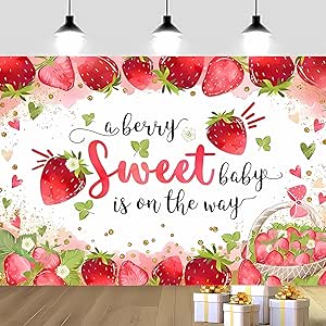 Amazon.com : QIAOZHEYU Strawberry Baby Shower Backdrop Girl Baby Shower Party Decorations ...