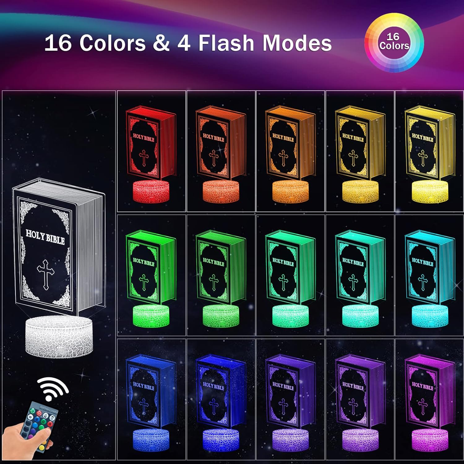 Holy Bible 3D Night Light Christian Gifts for Kids, 3D Optical Illusion ...