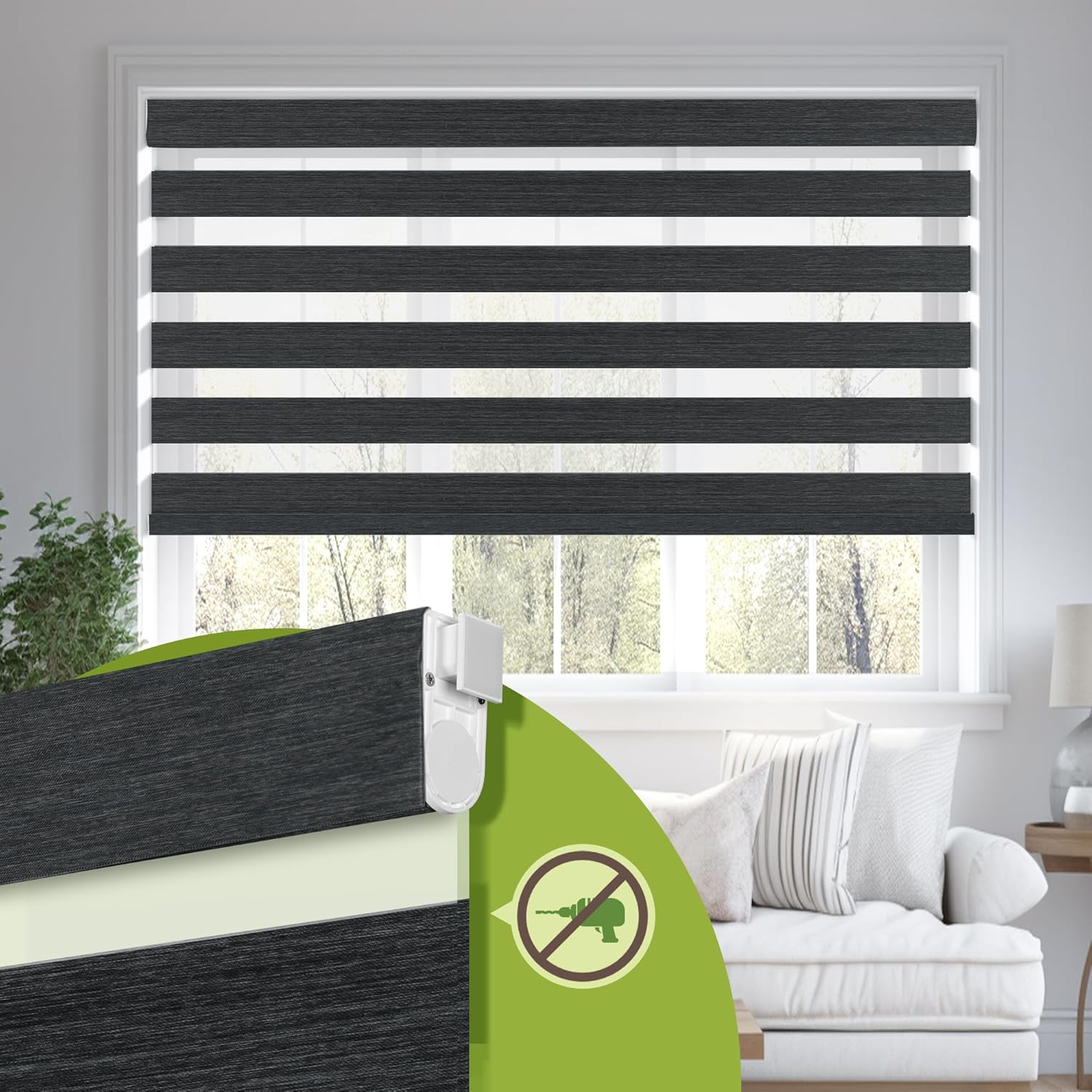 Amazon.com: MoDanCeQ No Drill No Tools Cordless Dual Layer Zebra Blinds ...