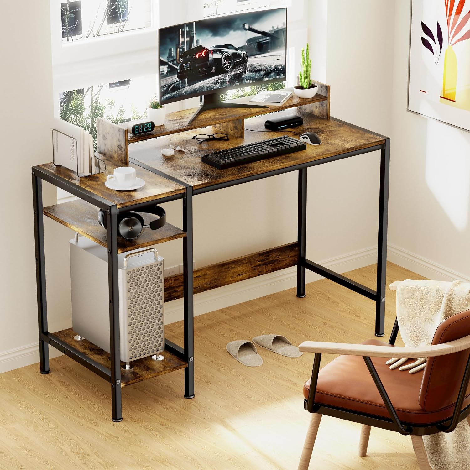 DOSDIOS Gaming Computer Desk, 120x50cm Home Office Desk with Storage ...
