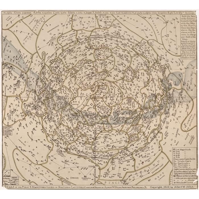 Buy 1909 map Stars of The First 5 magnitudes Visible in Northern ...