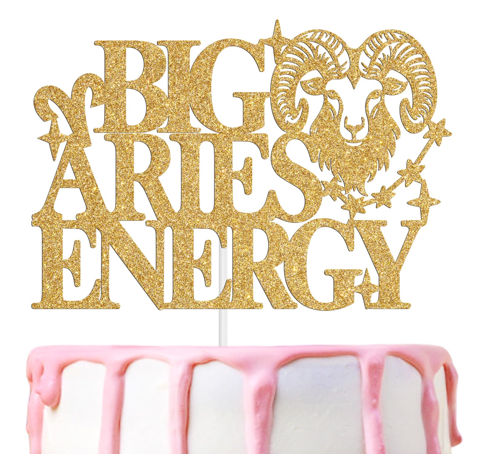 Amazon.com: Gold Glitter Big Aries Energy Cake Topper, Happy Birthday ...