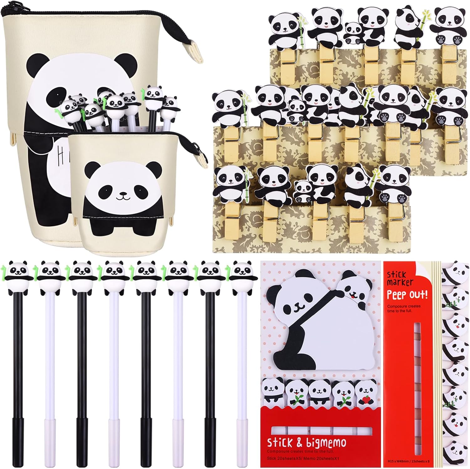 HAOWANWW 21 Pcs Panda Standing Pencil Case Set 8 Pcs Panda Pens Panda ...