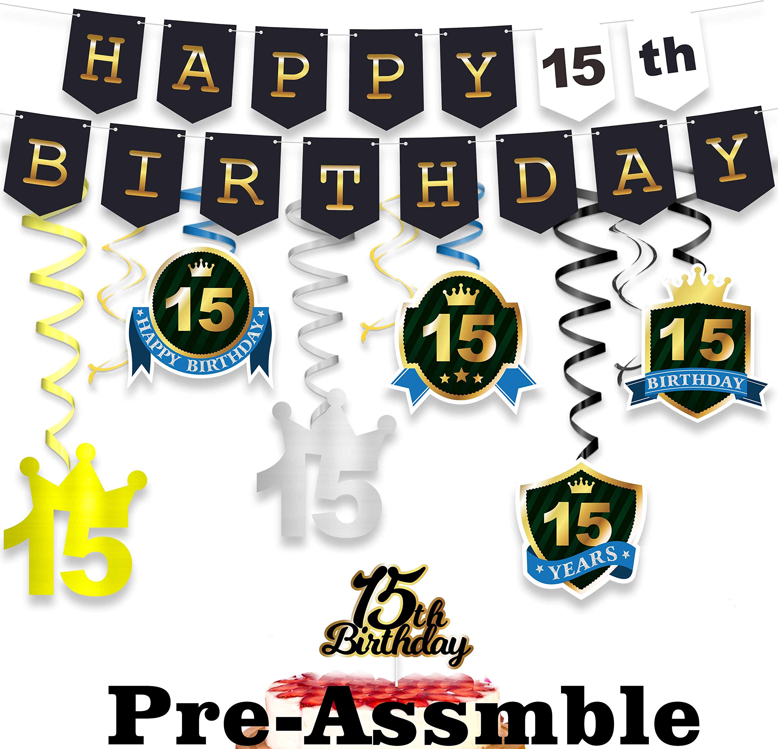 Buy wongmode 15th Birthday Decorations Set - Happy Birthday Theme ...