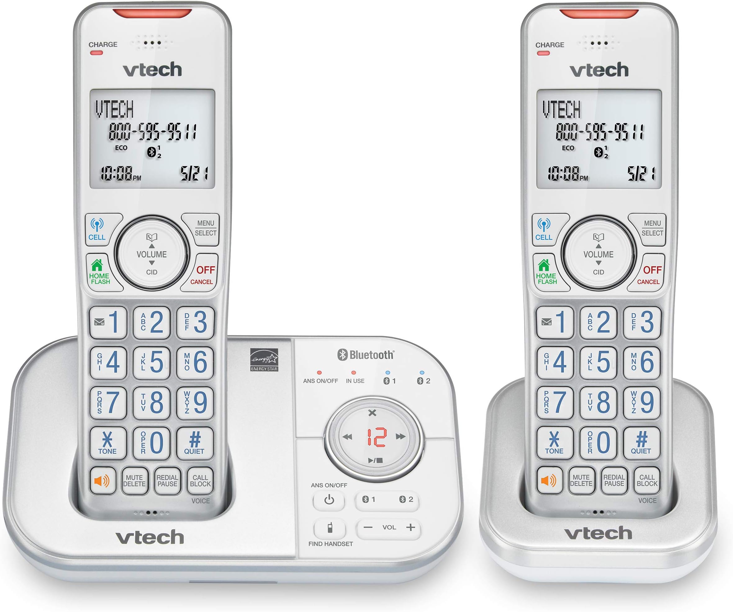 VTech VS112-27 DECT 6.0 Bluetooth 2 Handset Cordless Phone for Home ...