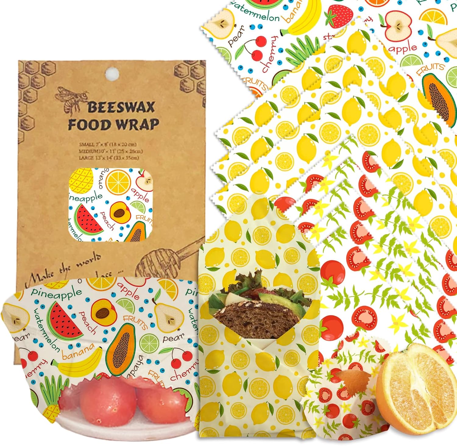 Amazon.com: Reusable Beeswax Wrap, Beeswax Food Wraps, Eco-Friendly ...