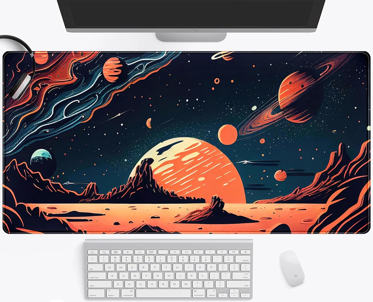 Amazon.com : Painted Planets Desk Mat Outer Space Desk Pad, Orange ...
