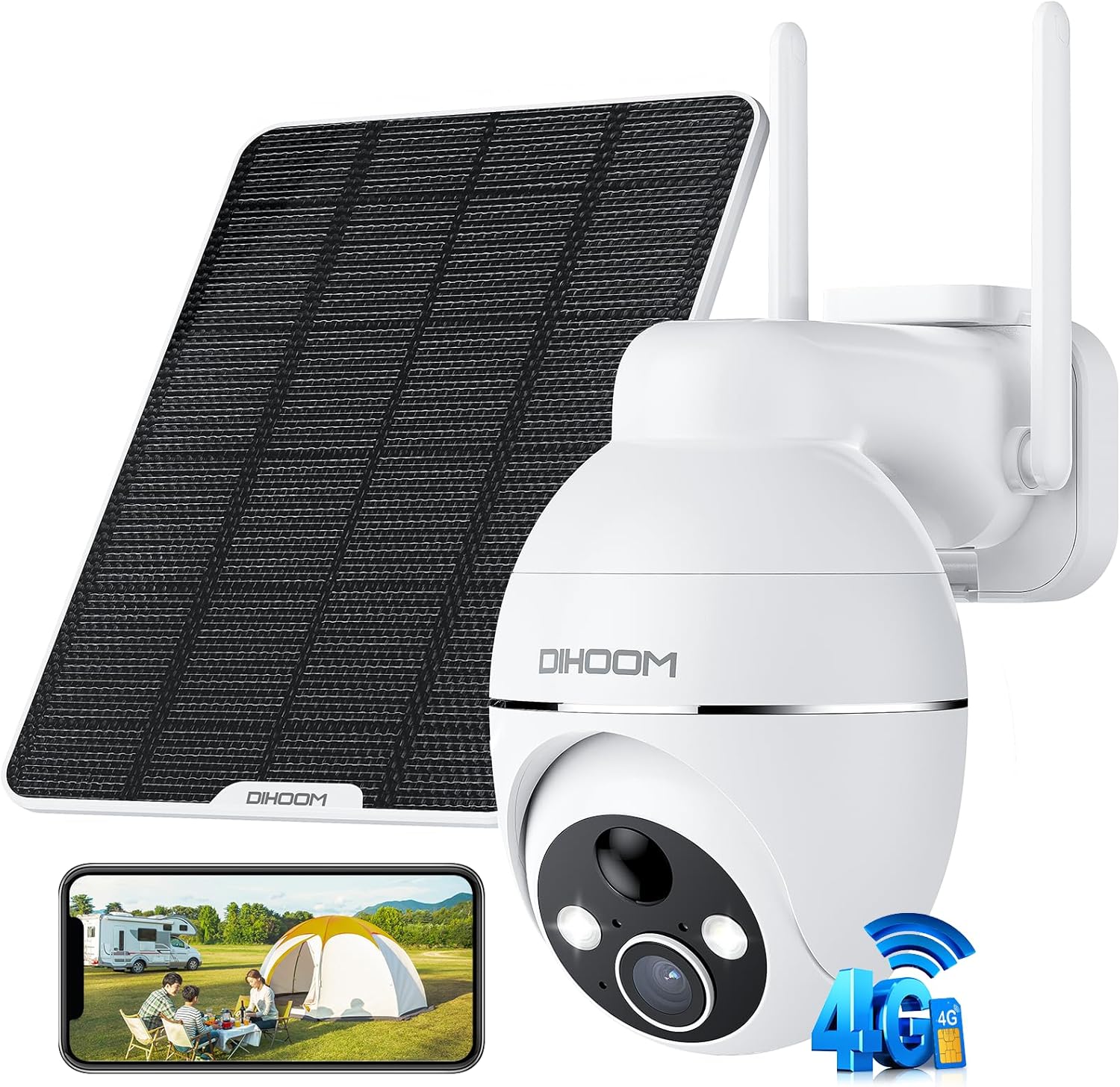 Amazon.co.jp: 【4G 防犯カメラ wifi不要】DIHOOM 4g 防犯カメラ 屋外 ソーラー ワイヤレス 電池式 LTE通信 SIMカード付き 監視カメラ 屋外 wi-fiなし ...