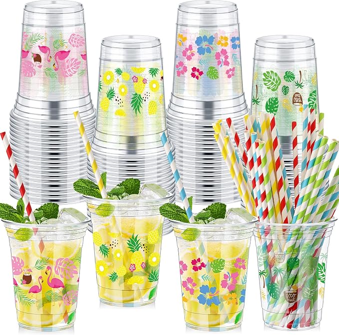 Amazon.com: Tanlade 48 Pcs 16 oz Hawaiian Luau Cups Luau Party ...