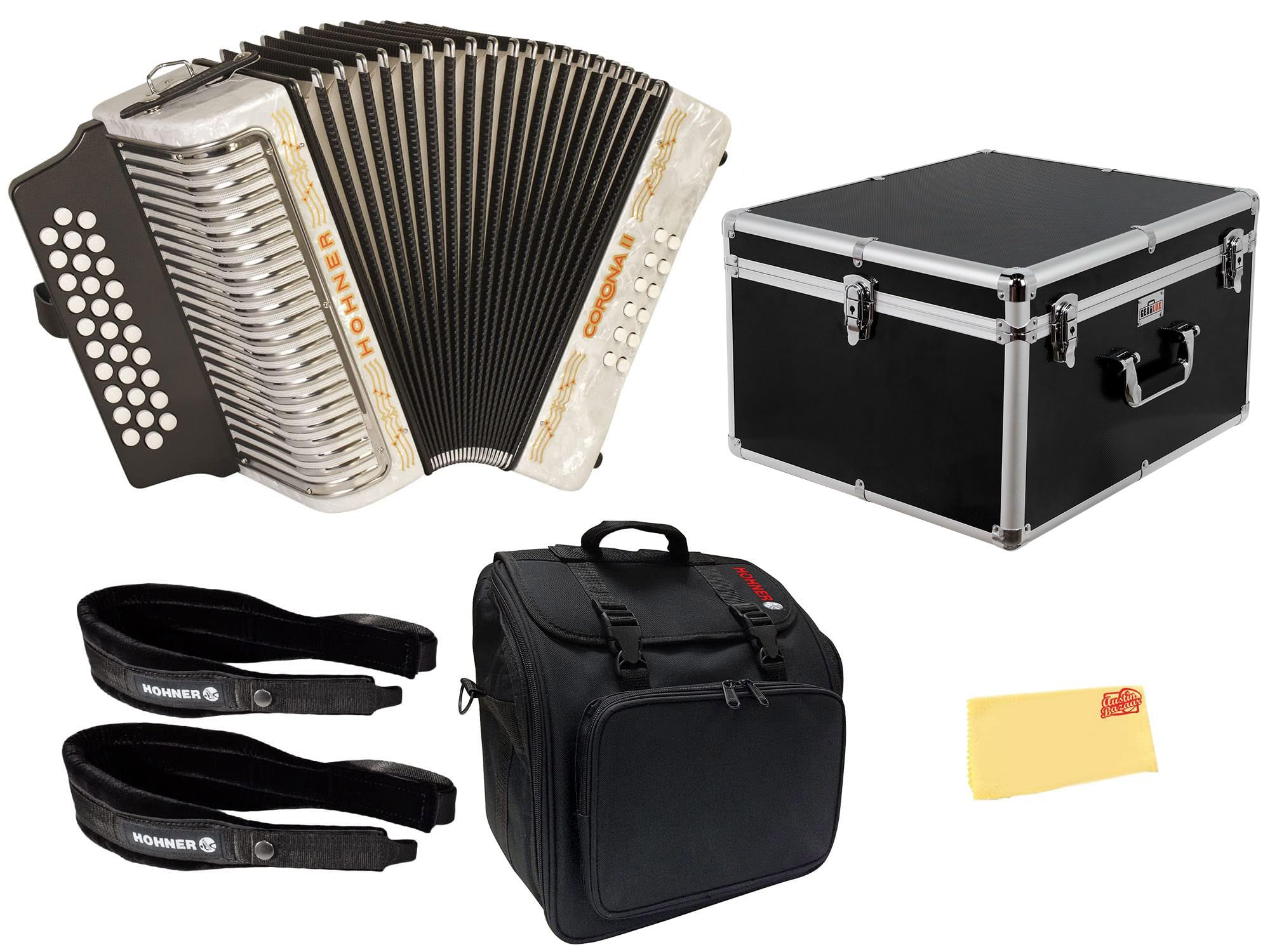 Amazon.com: Hohner Corona II G/C/F Accordion - Pearl White Bundle with ...