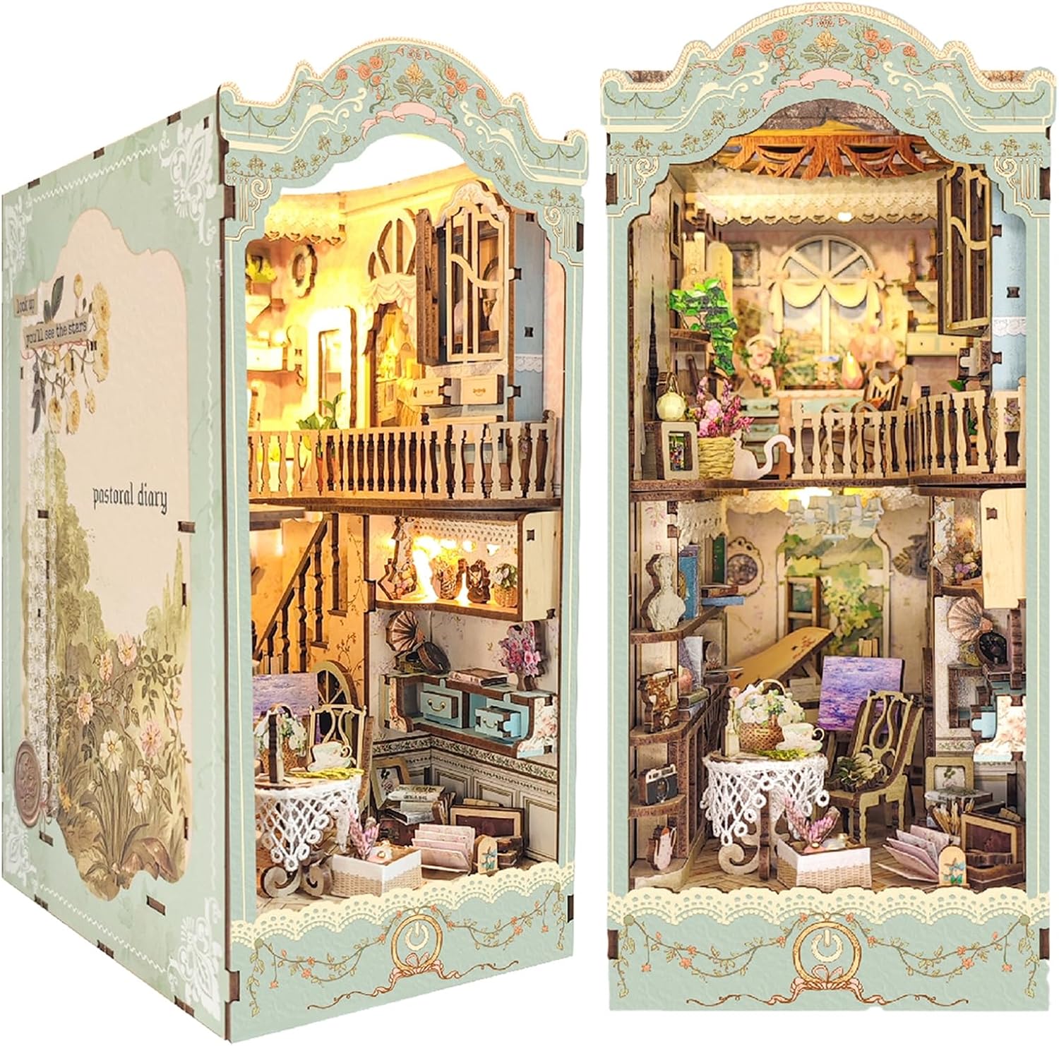 Amazon.com: Joyanksd DIY Book Nook Kit, Wooden Decorative Bookend Stand ...