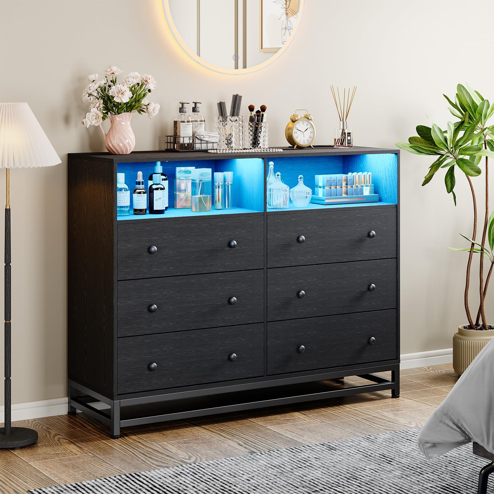 Amazon.com: Jojoka Wide Dresser for Bedroom with Charging Station, 6 ...