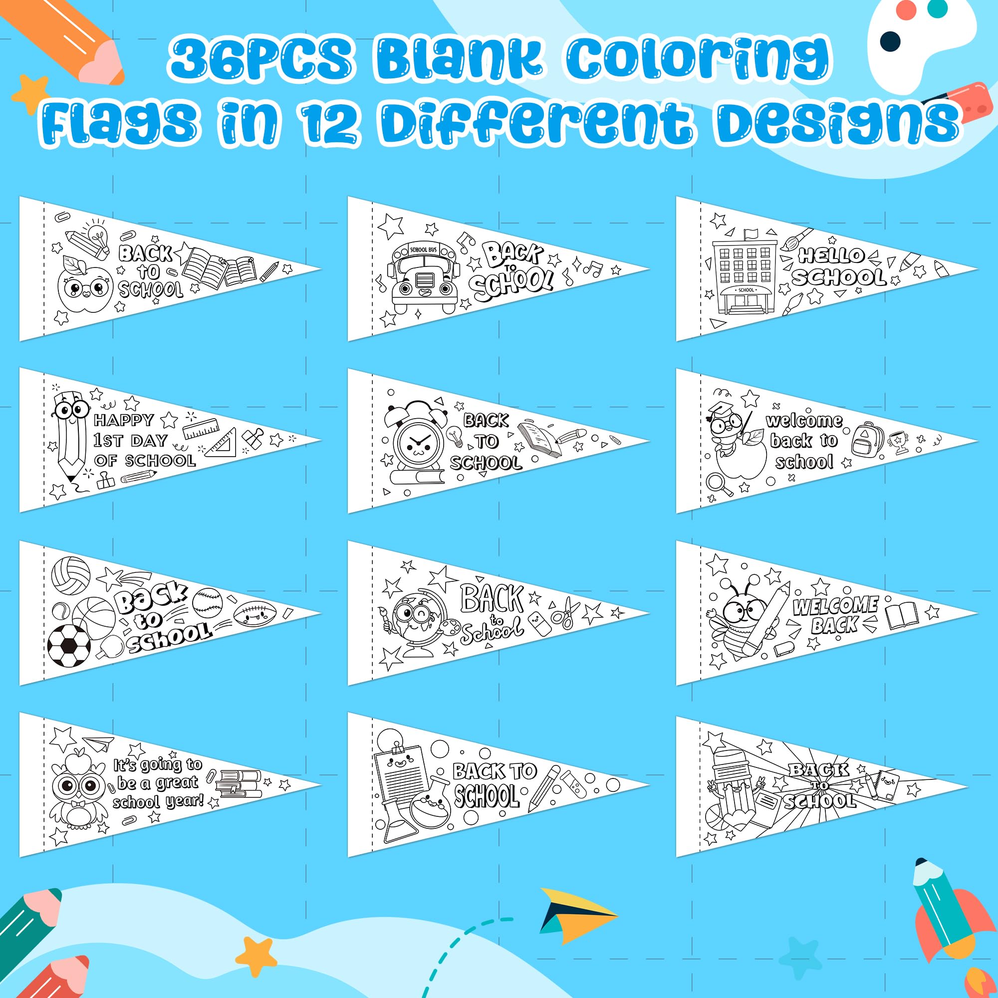 Snapklik.com : 2025 Back To School DIY Flags Kit - 36 Packs First Day ...
