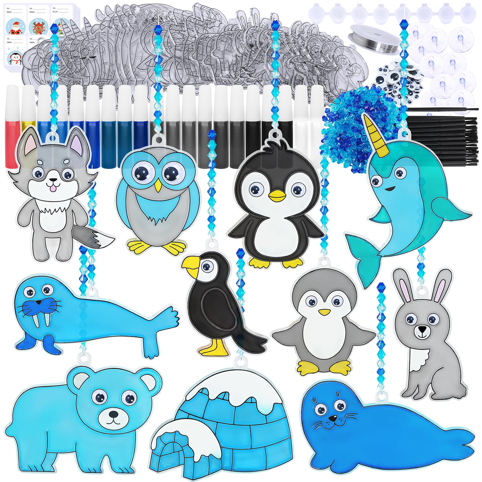 Amazon.com: Winlyn 33 Sets Winter Polar Animal Suncatchers Ornaments ...