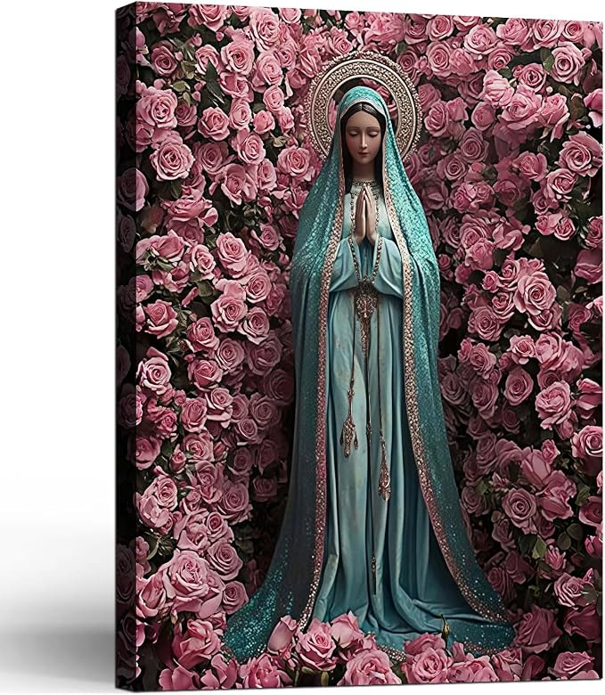 Amazon.com: Framed Virgin Mary Catholic Wall Art Decor Canvas Print ...