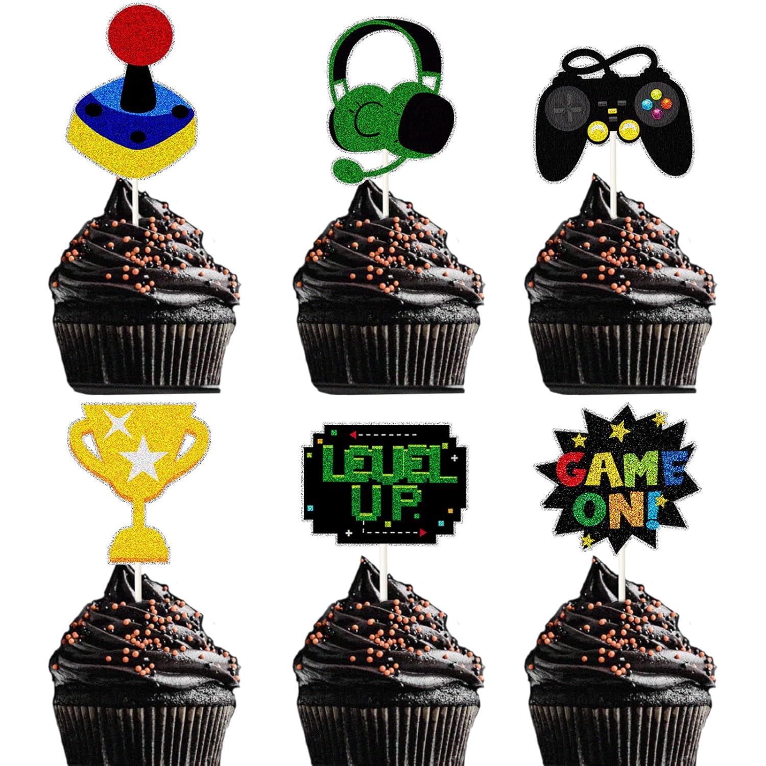 18PCS Video Game Theme Cupcake Toppers-Glitter Game Fans Birthday Party ...