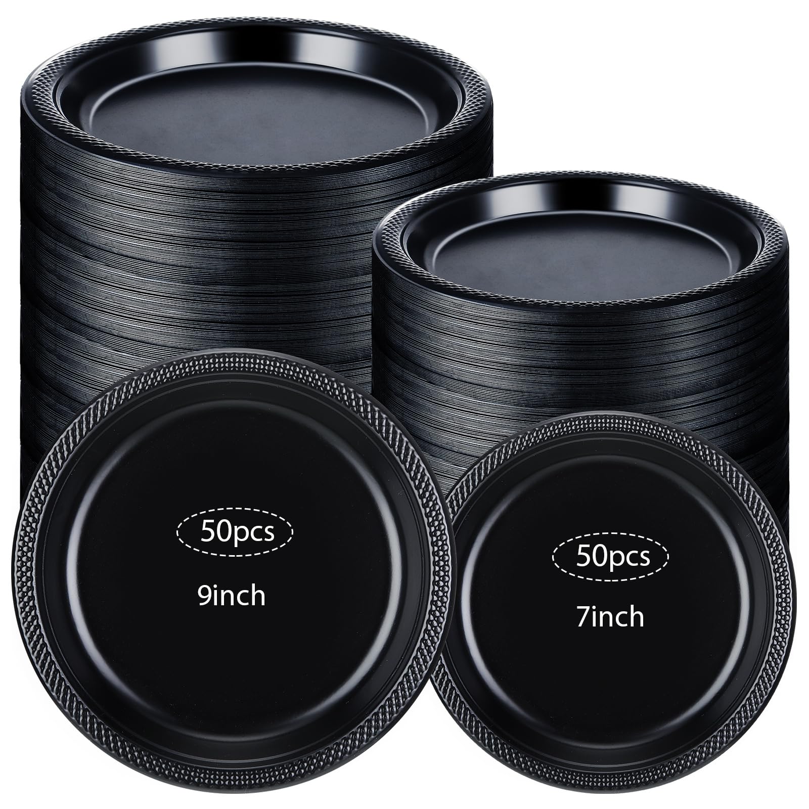 Amazon.com: Ziliny 100 Pieces Black Plastic Plates 7 Inch 9 Inch ...