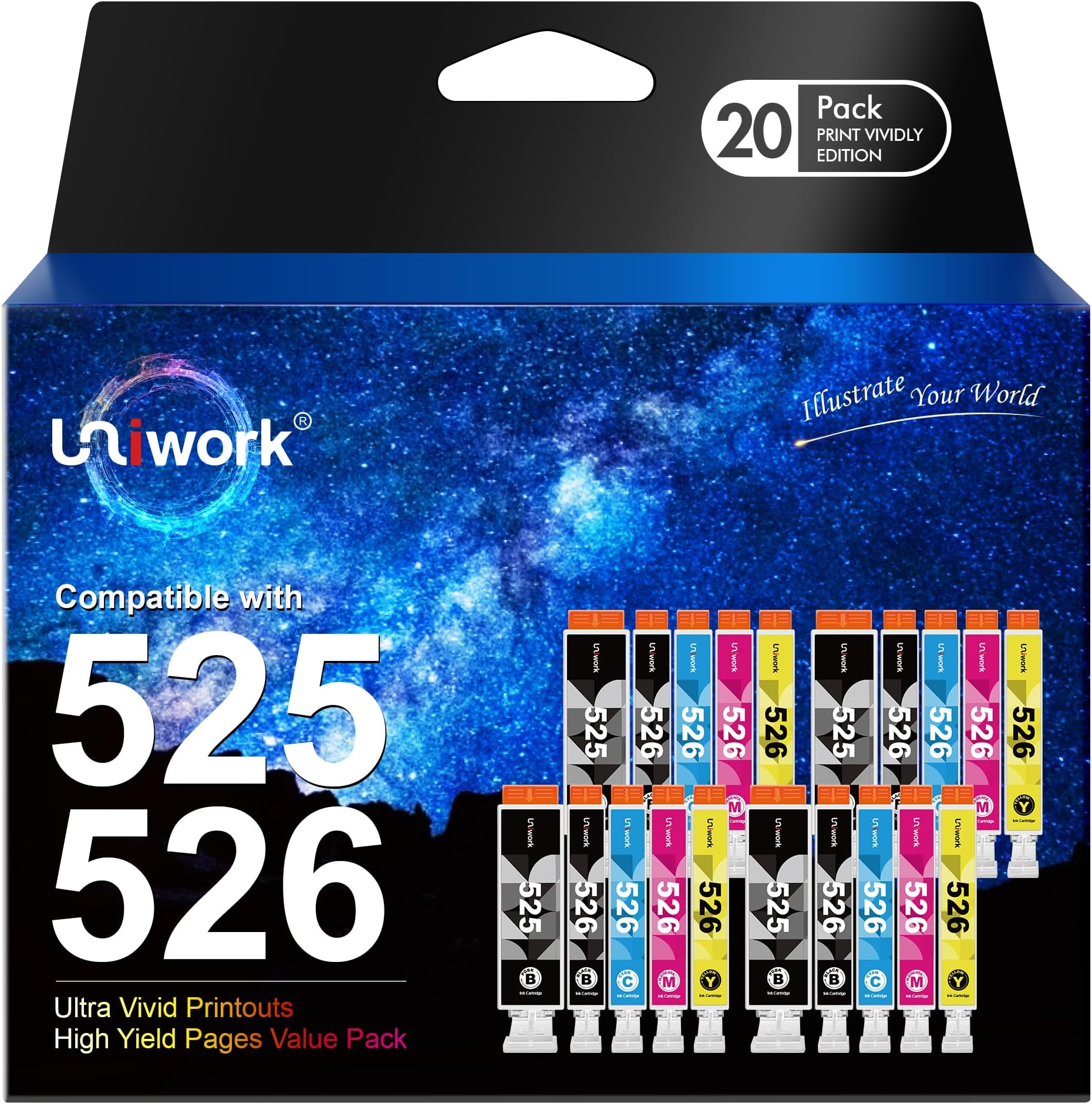 Uniwork 20-Pack 525 526 XL Compatibili per Canon PGI-525 CLI-526 ...